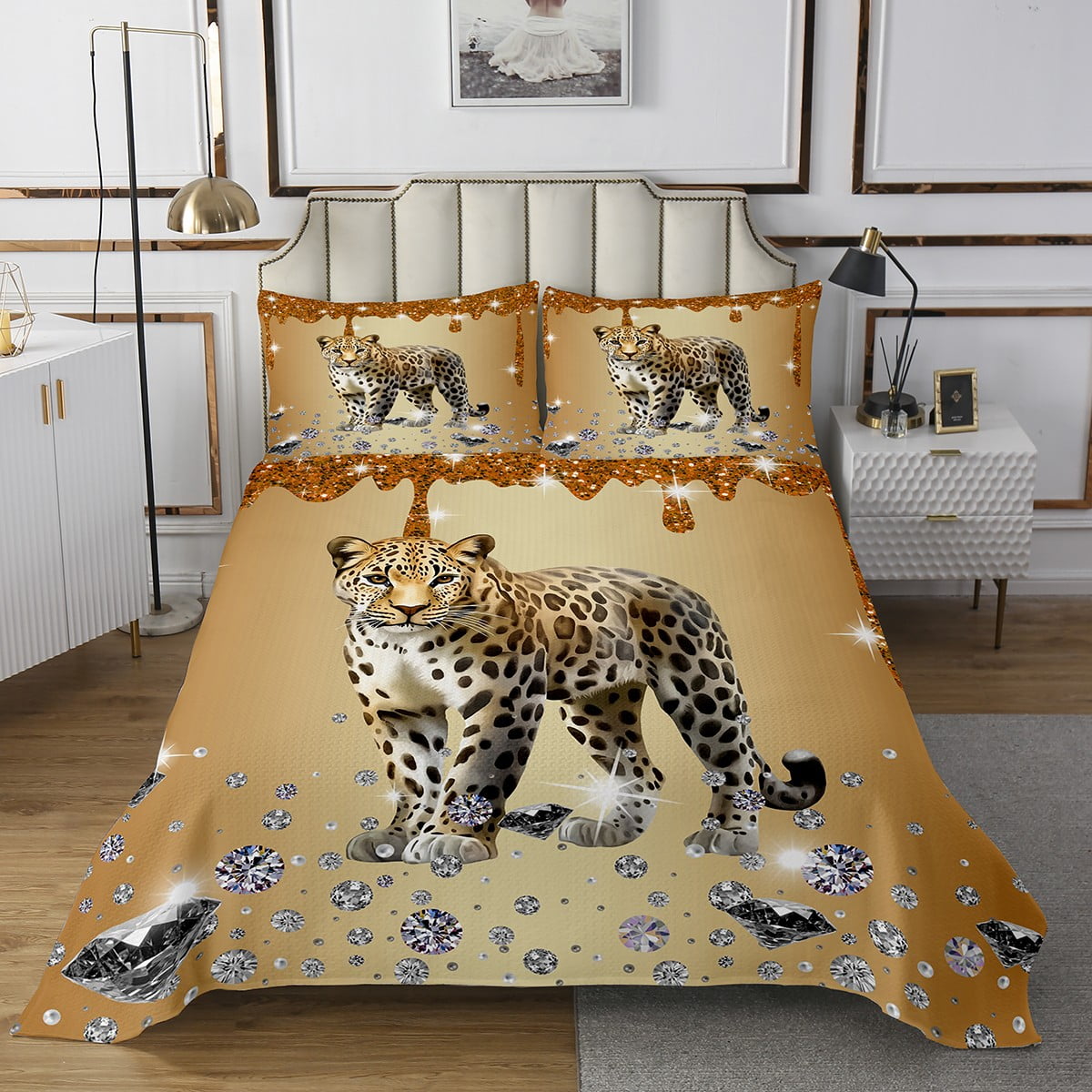 Leopard Bedspread Set Brown Sequin Fluid Art Coverlet Set,Crystal ...