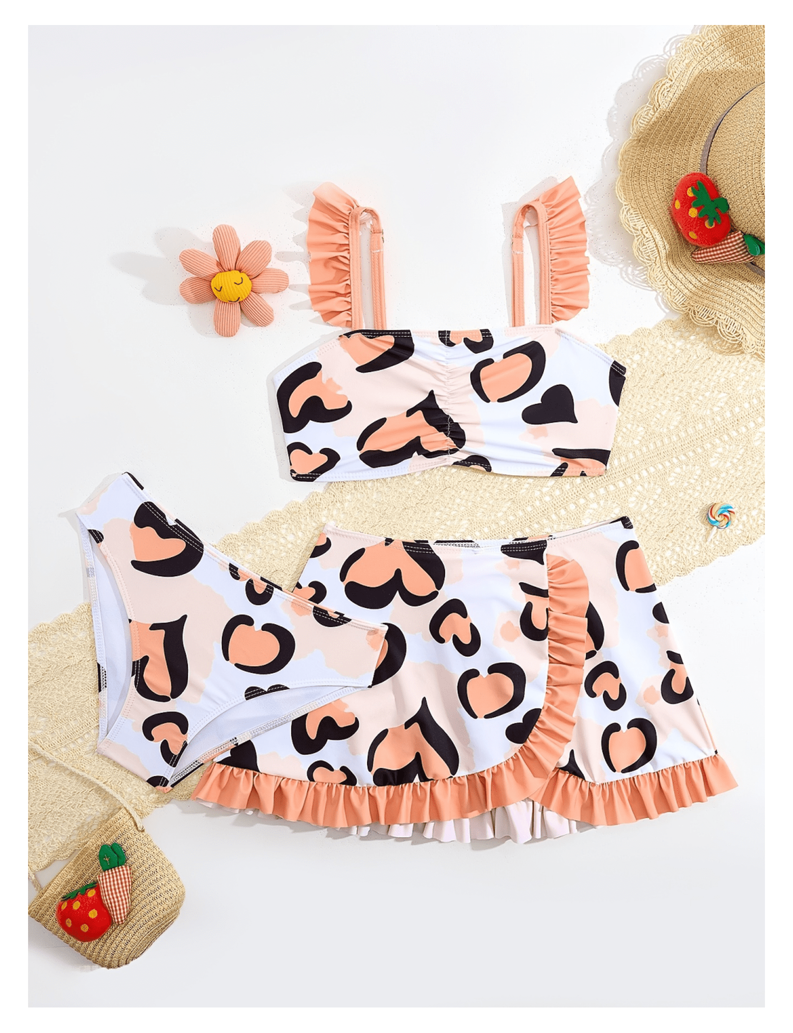 Leopard Bikini Set for Women 5 Piece Ruffled Swimsuit - Pastel Animal ...