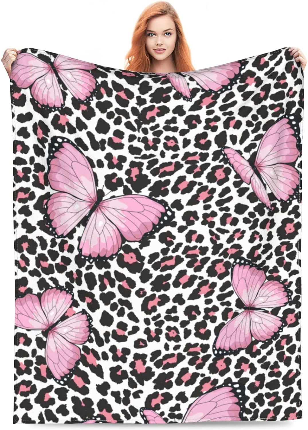 Leopard Blanket for Women Girls Leopard Blanket Gifts 60" X 50" Flannel Pink Butterfly and ...