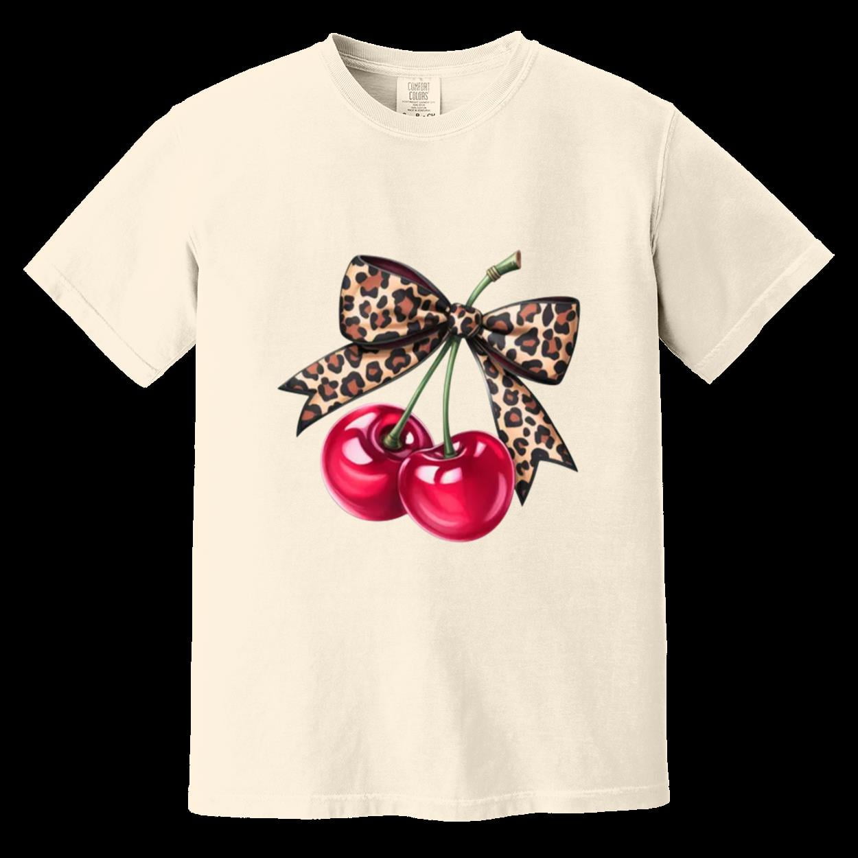 Leopard Bow Cherry Comfort Color T-Shirt Cute Retro Fruit Clipart, for ...