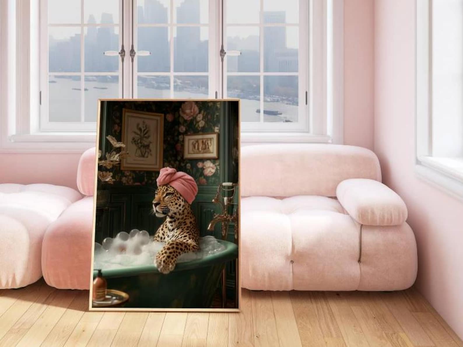 Leopard in Bubble Bath Art Print - Elegant Safari Animal Wall Decor ...
