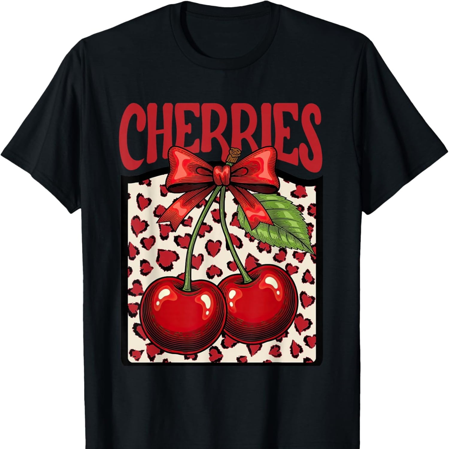 Leopard C1herries Coquette B1Ow Summer Fruit Aesthetic C1herry T-S1Hirt ...