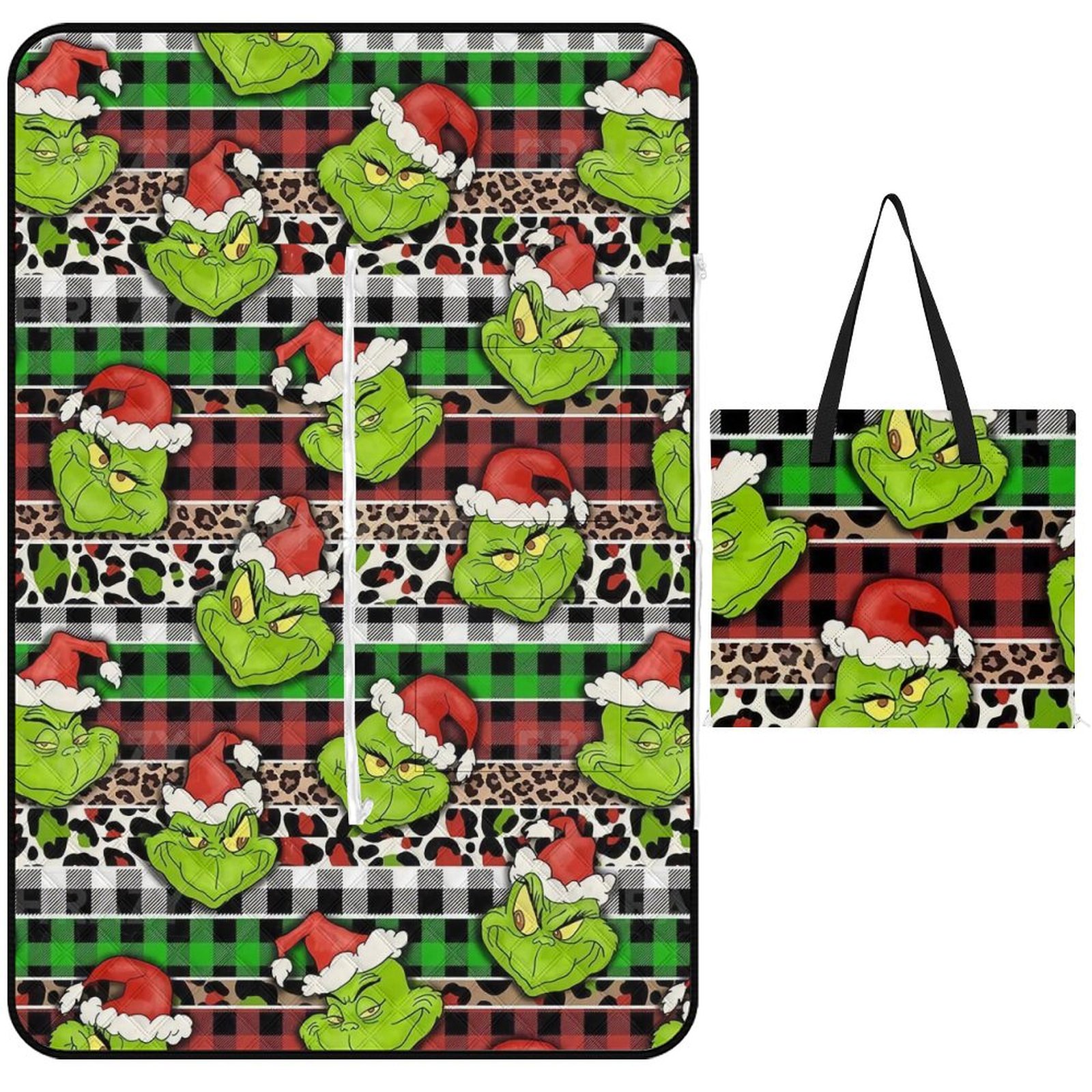 Leopard Check Grinch Extra Large Picnic Outdoor Blanket,59 x 39 ...