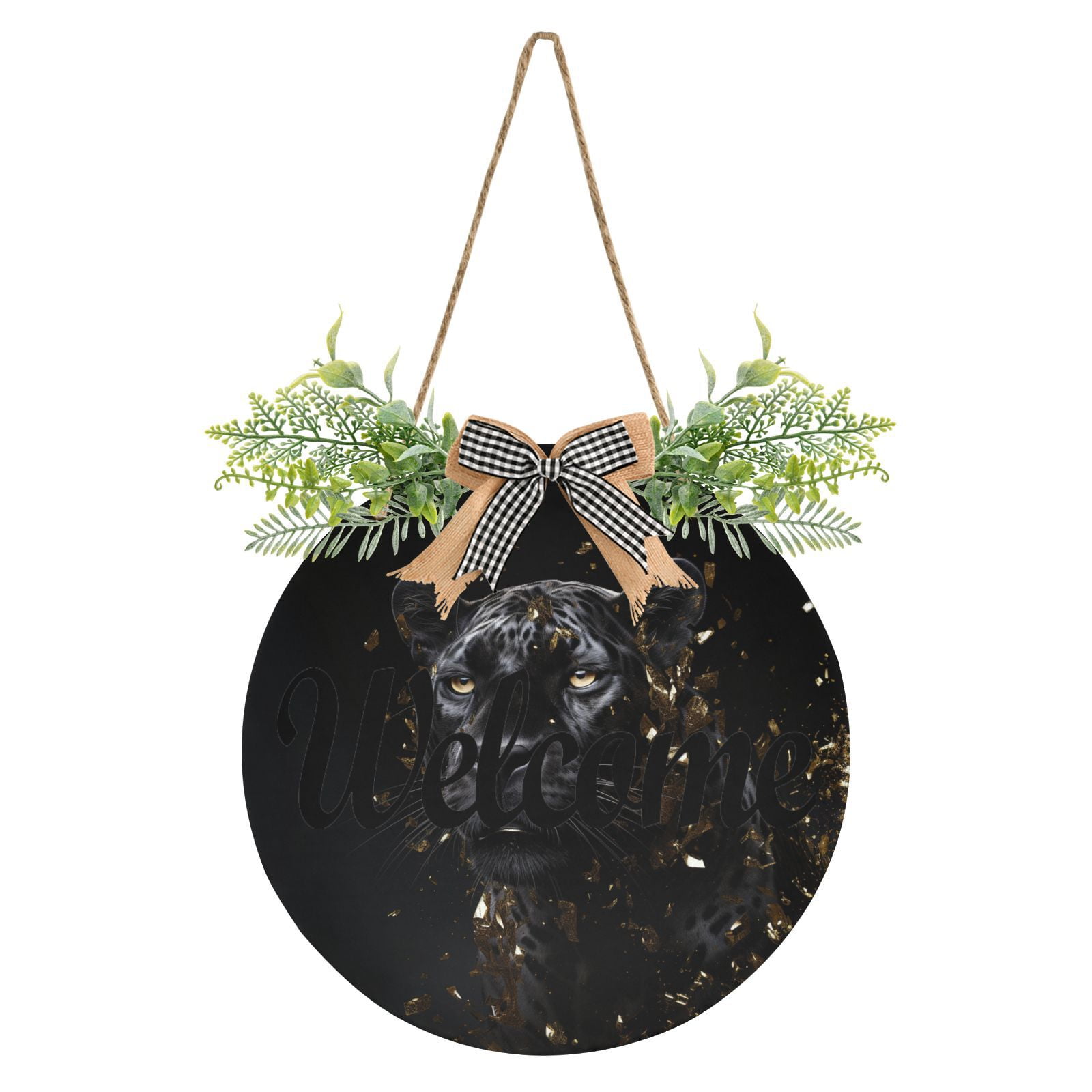 Leopard Cheetah Black Welcome Sign for Front Door Wreath Door Sign for ...