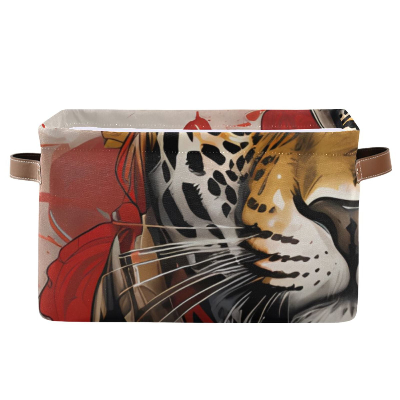 Leopard Cheetah Hat Blood Storage Bins Baskets With Handles Storage Box ...
