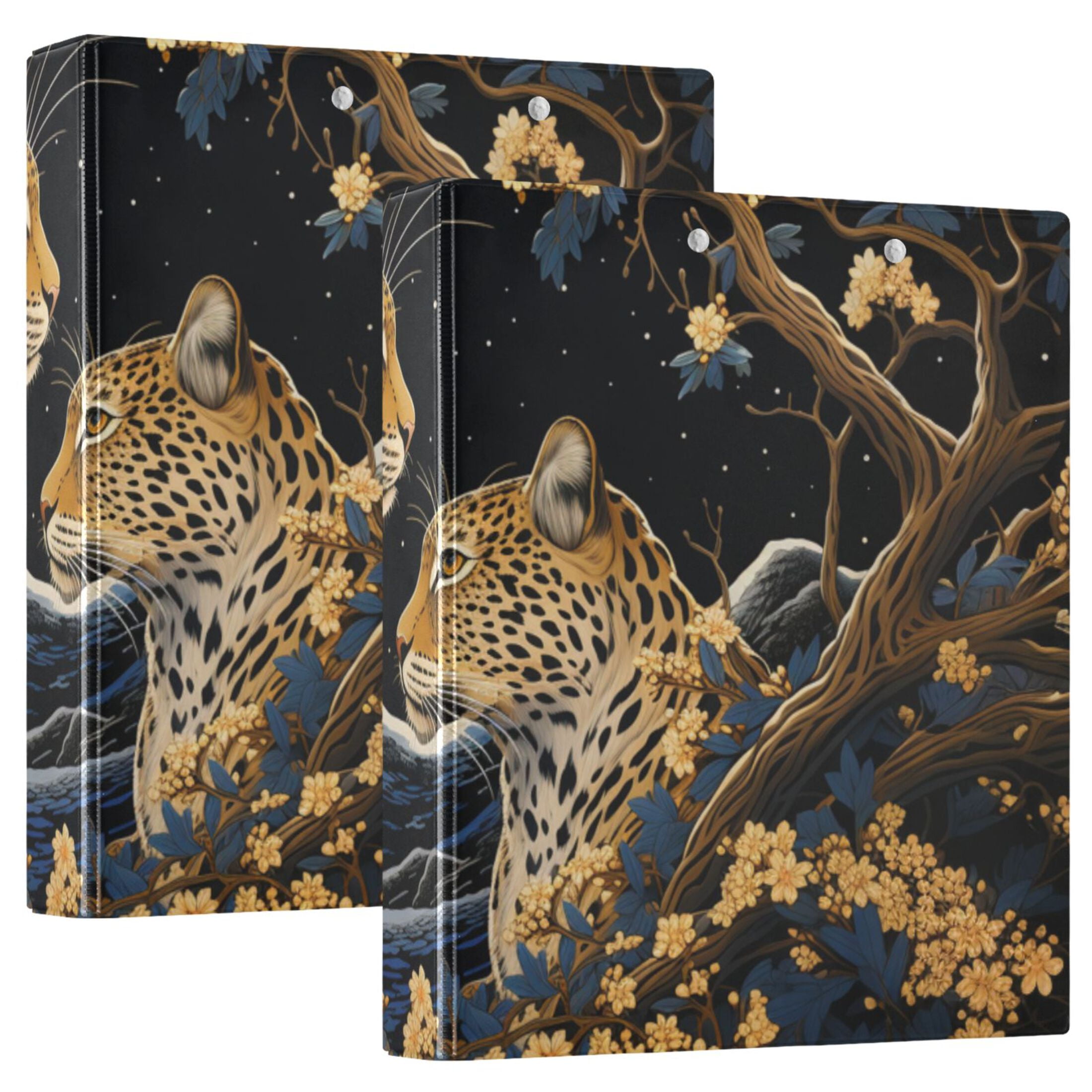 Leopard Cheetah Leaves Wood 3 Ring Binders 1.5 inch Hardcover File ...
