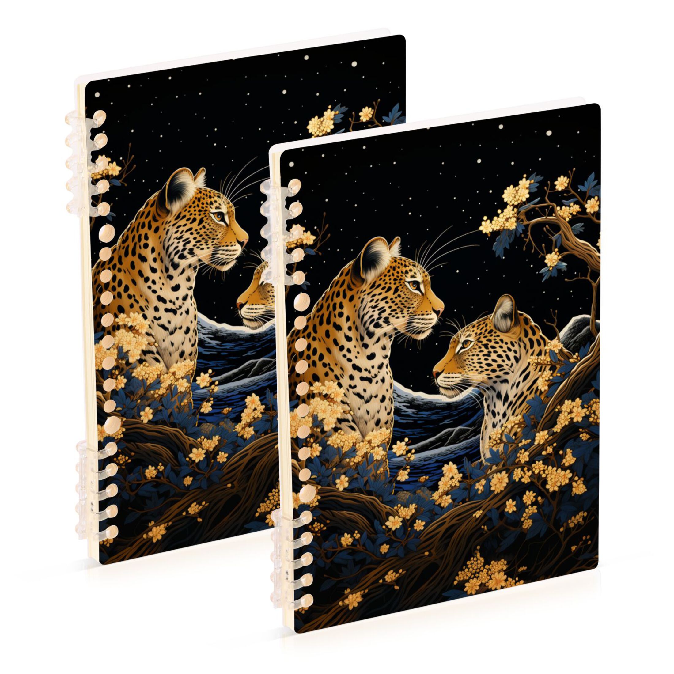 Leopard Cheetah Leaves Wood Ring Binder Notebook Journey Note Diary ...