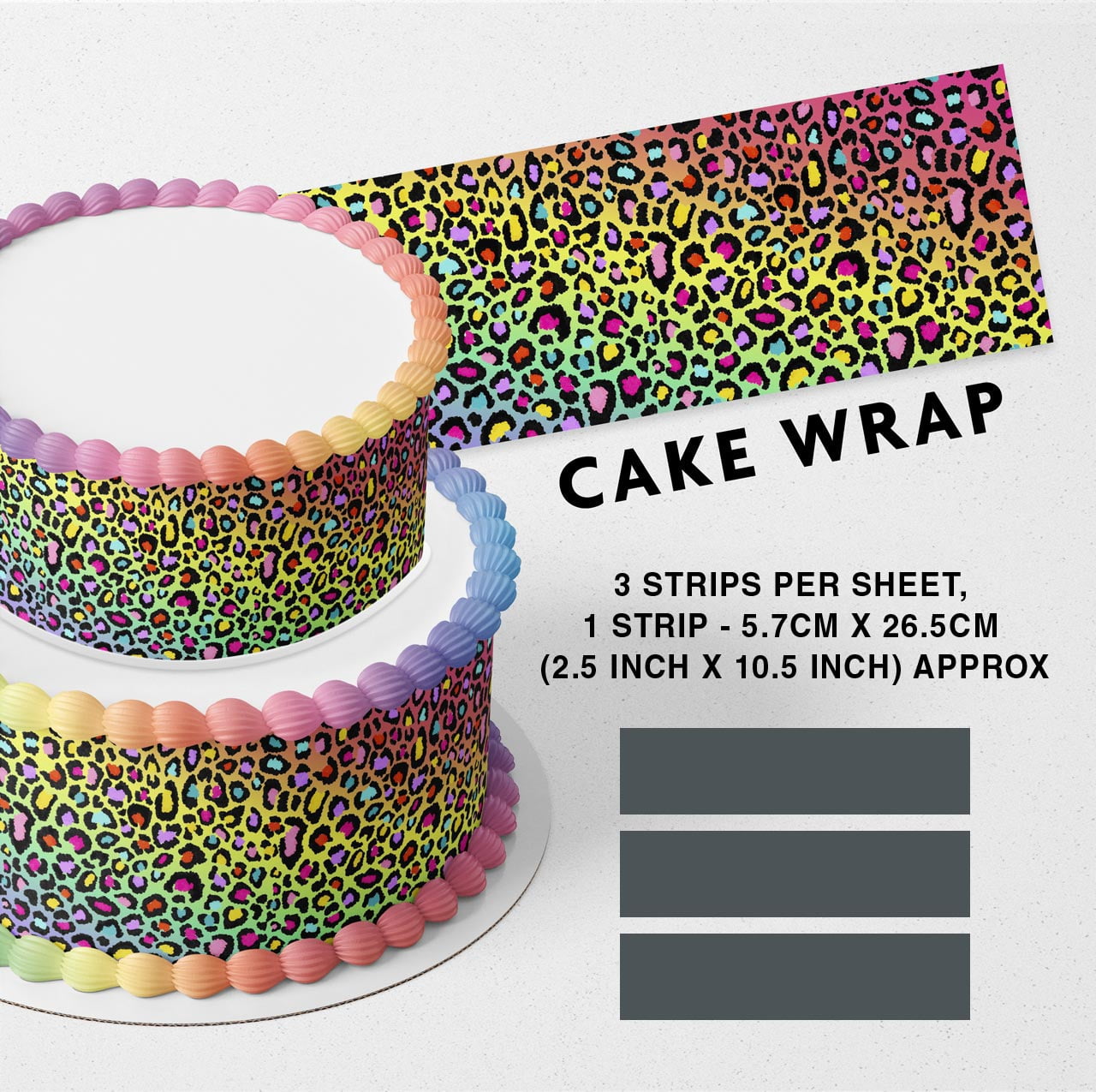 Leopard Cheetah Print Pattern Rainbow Strips Edible Icing Printed Cake ...