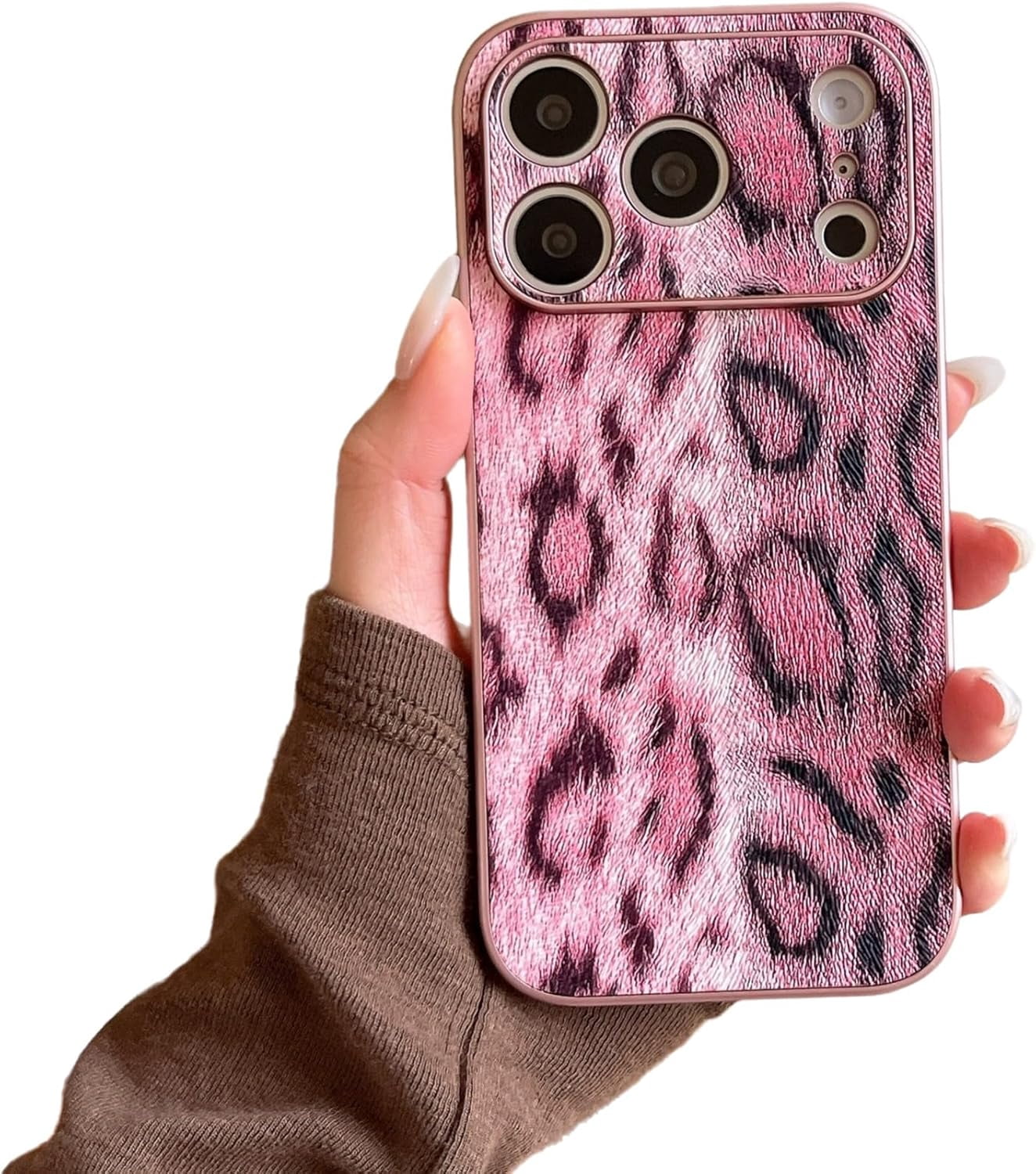 Leopard Cheetah Print Plating Side Camera Len Protection Phone Case for ...