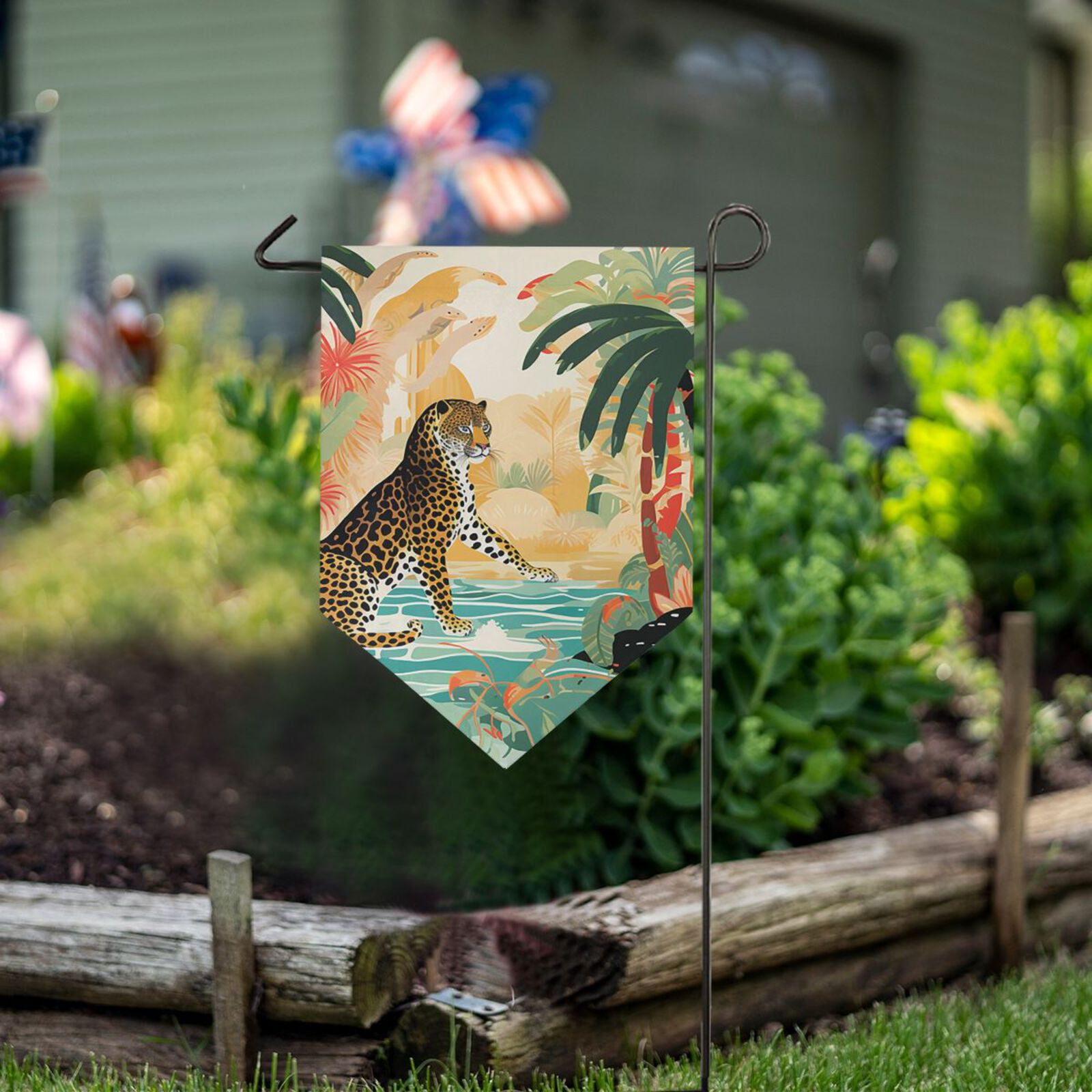 Leopard Cheetah Trees Lake Garden Flag 18" x 12.5" Double Sided Yard ...