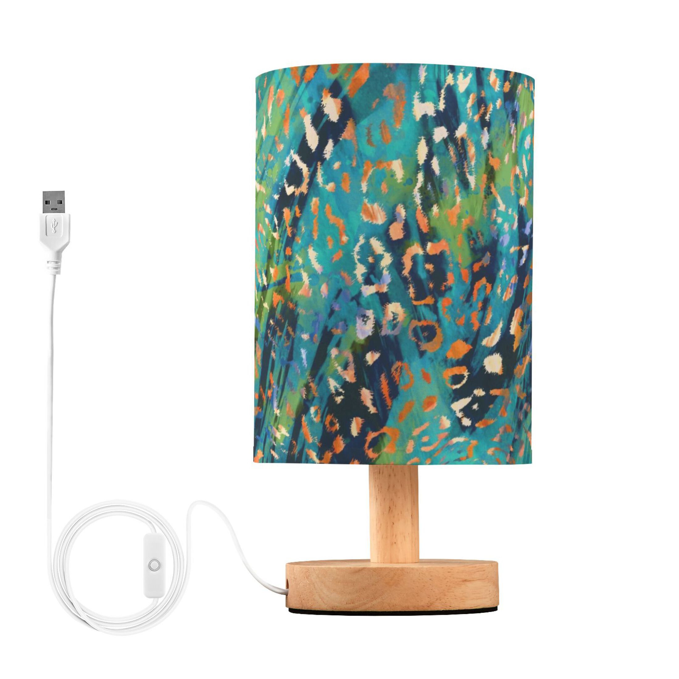 Leopard Cheetah with Green Bedside Table Lamp LED Warm Lights with USB ...