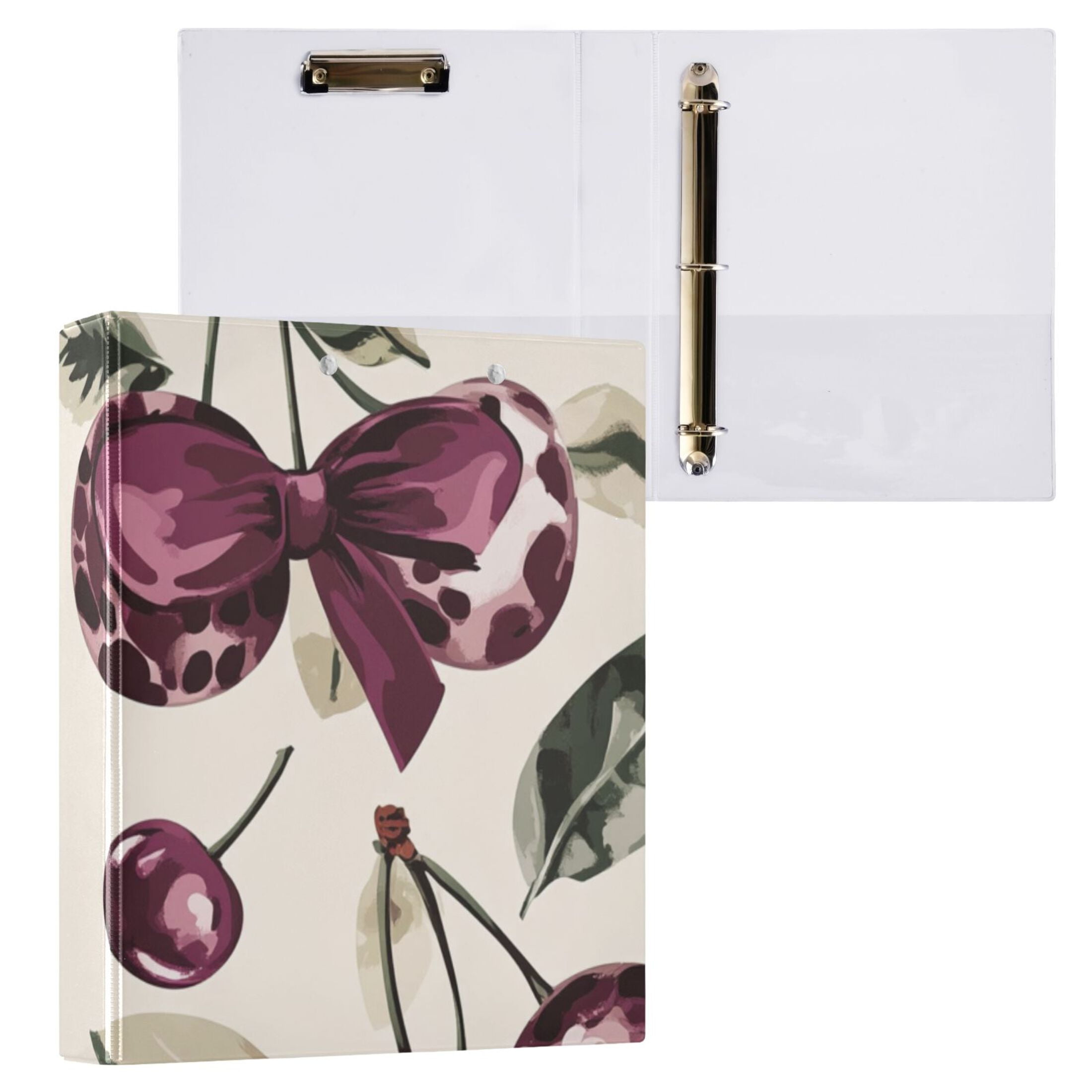 Leopard Cherry Bow 3 Ring Binders 1.5 inch Hardcover File Folders with ...