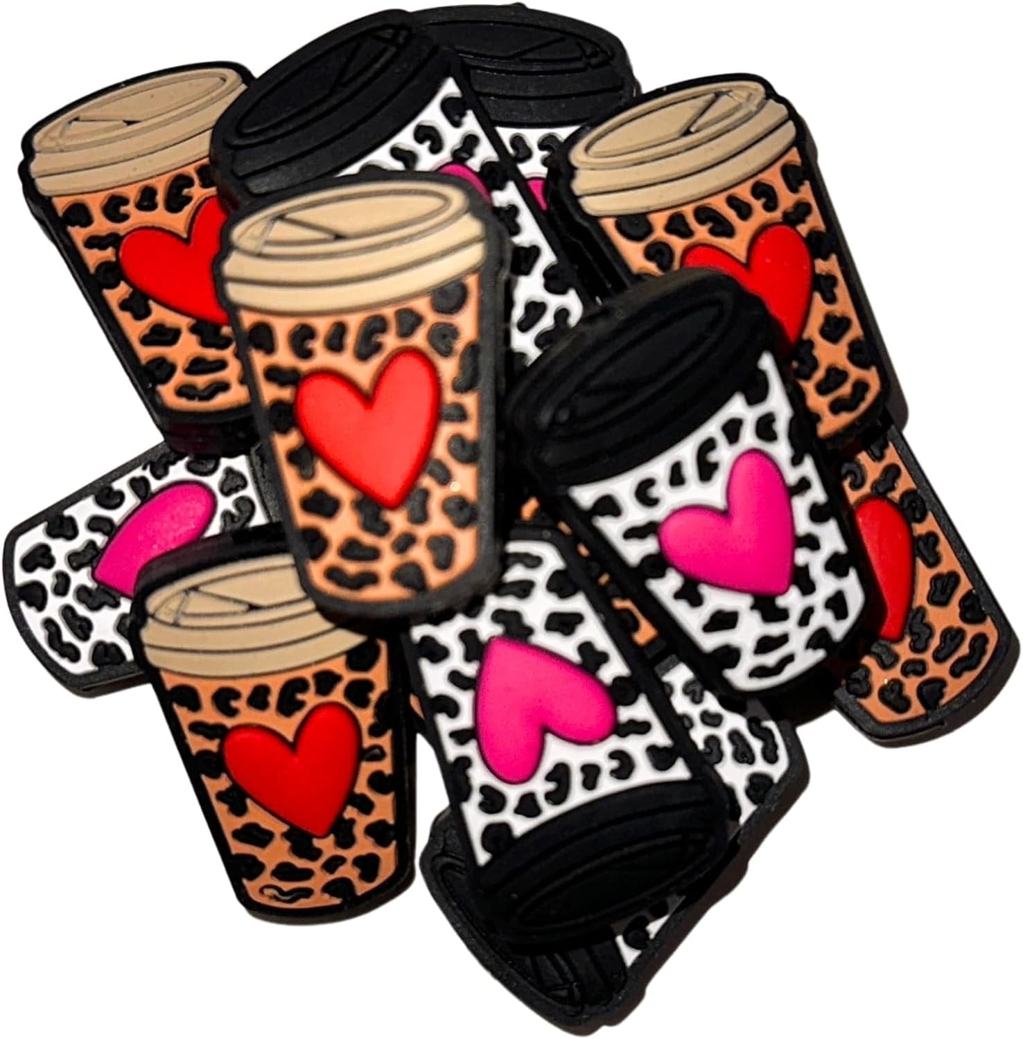 Leopard Coffee Cup with Heart Silicone Focal Bead 12 Mixed Pack 2.7x1.7 ...
