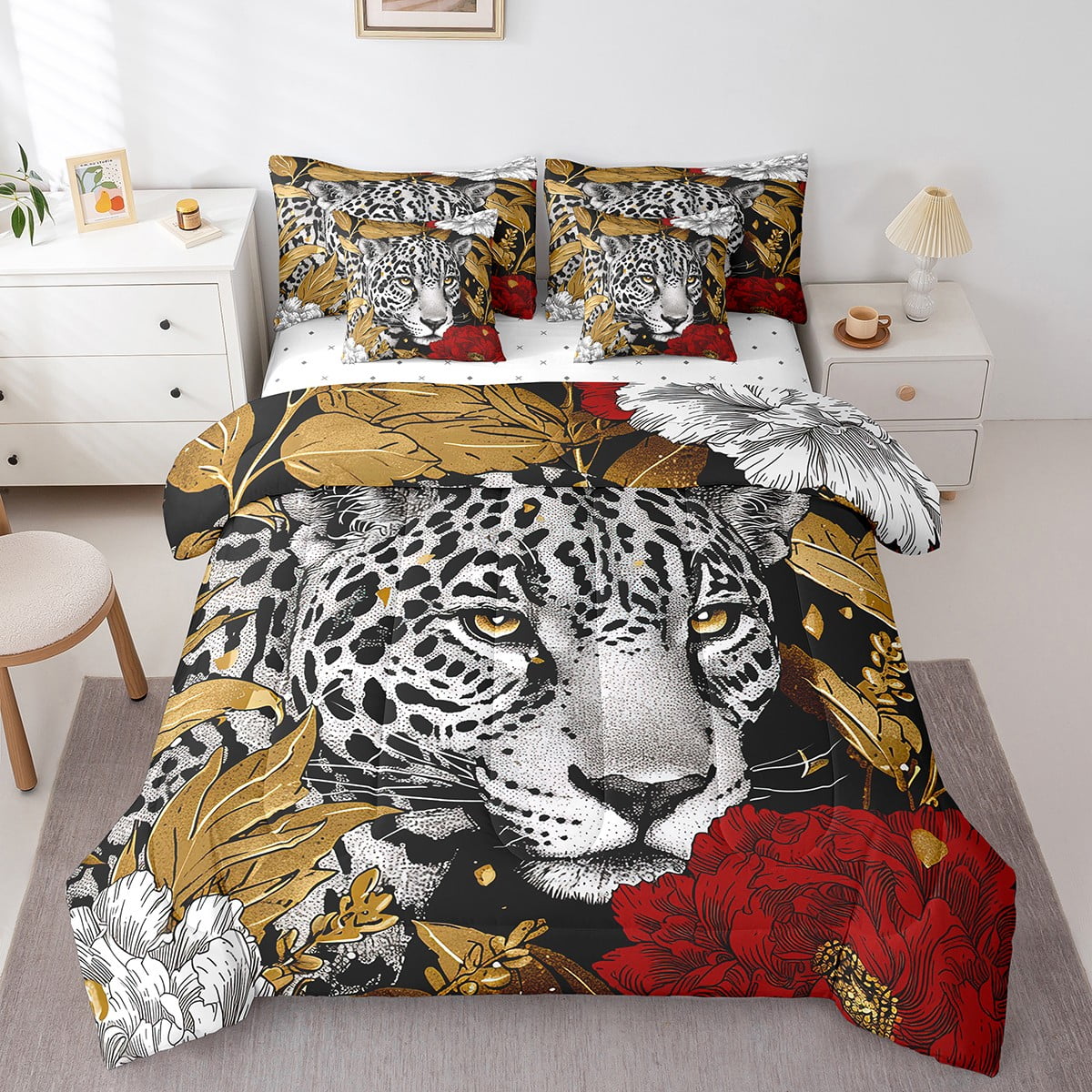 Leopard Comforter Set - 7 Pieces Cheetah Bedding Sets Queen Bed In A ...