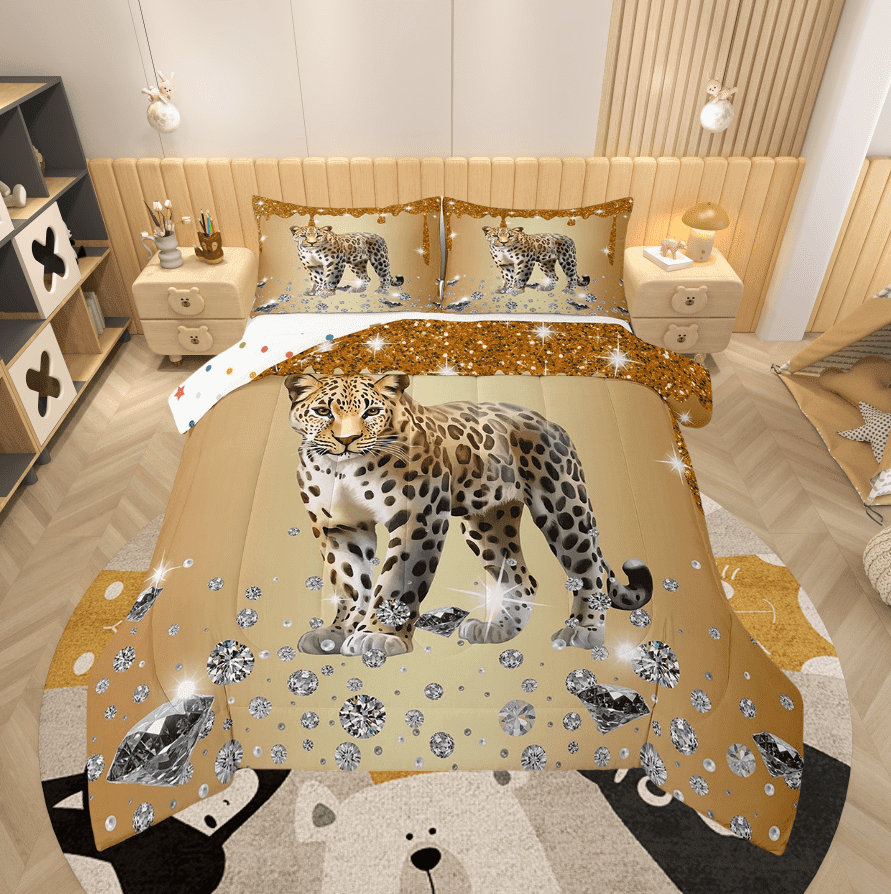 Leopard Comforter Set Brown Sequin Fluid Art Down Comforter,Crystal ...