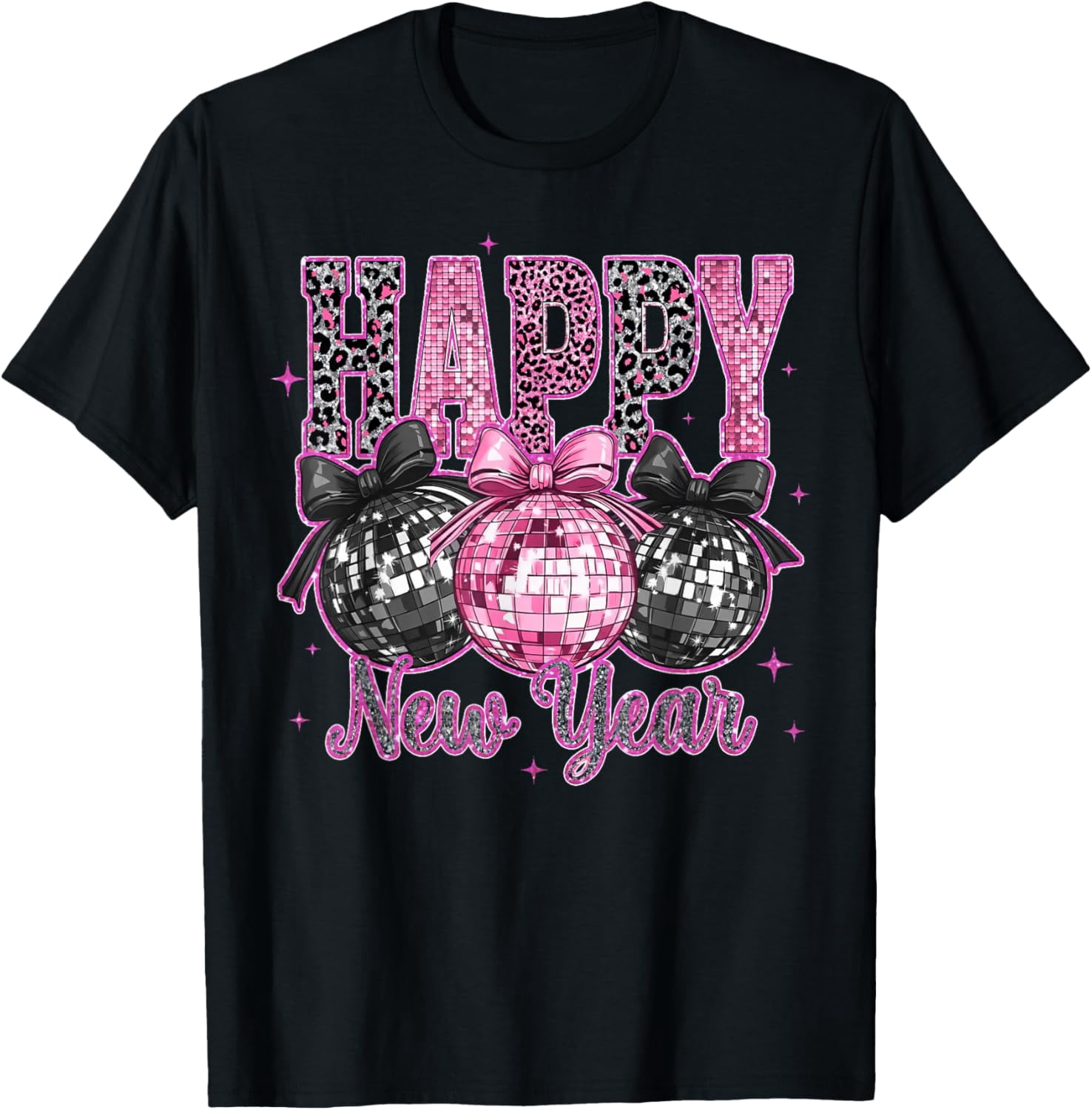 Leopard Coquette Hello 2026 Happy New Year New Year's Eve Womens T ...