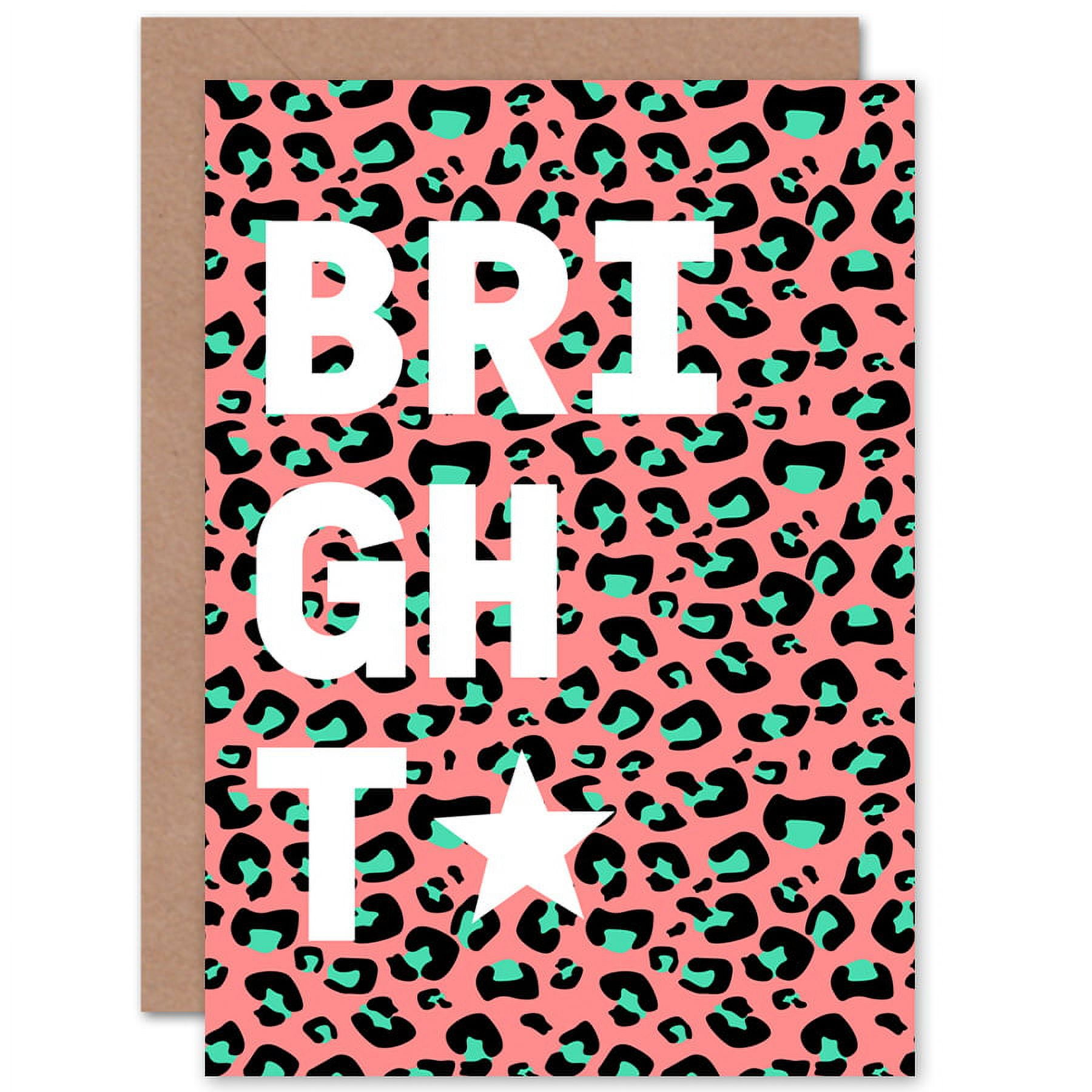 Leopard Coral And Green Bright Words Greetings Card Plus Envelope Blank ...