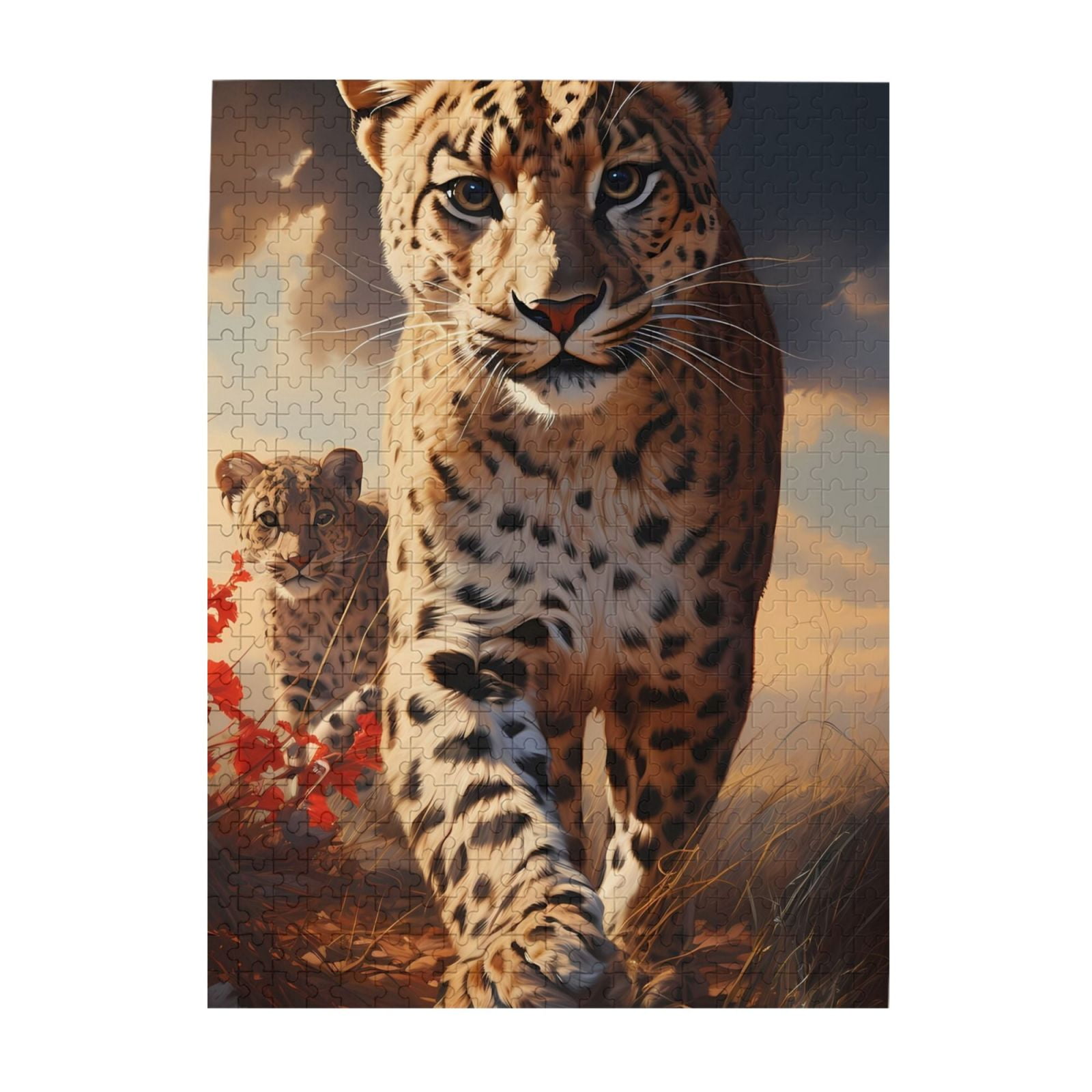 Leopard Cub Grassland Wildlife 500-Piece Wooden Jigsaw Puzzle for ...