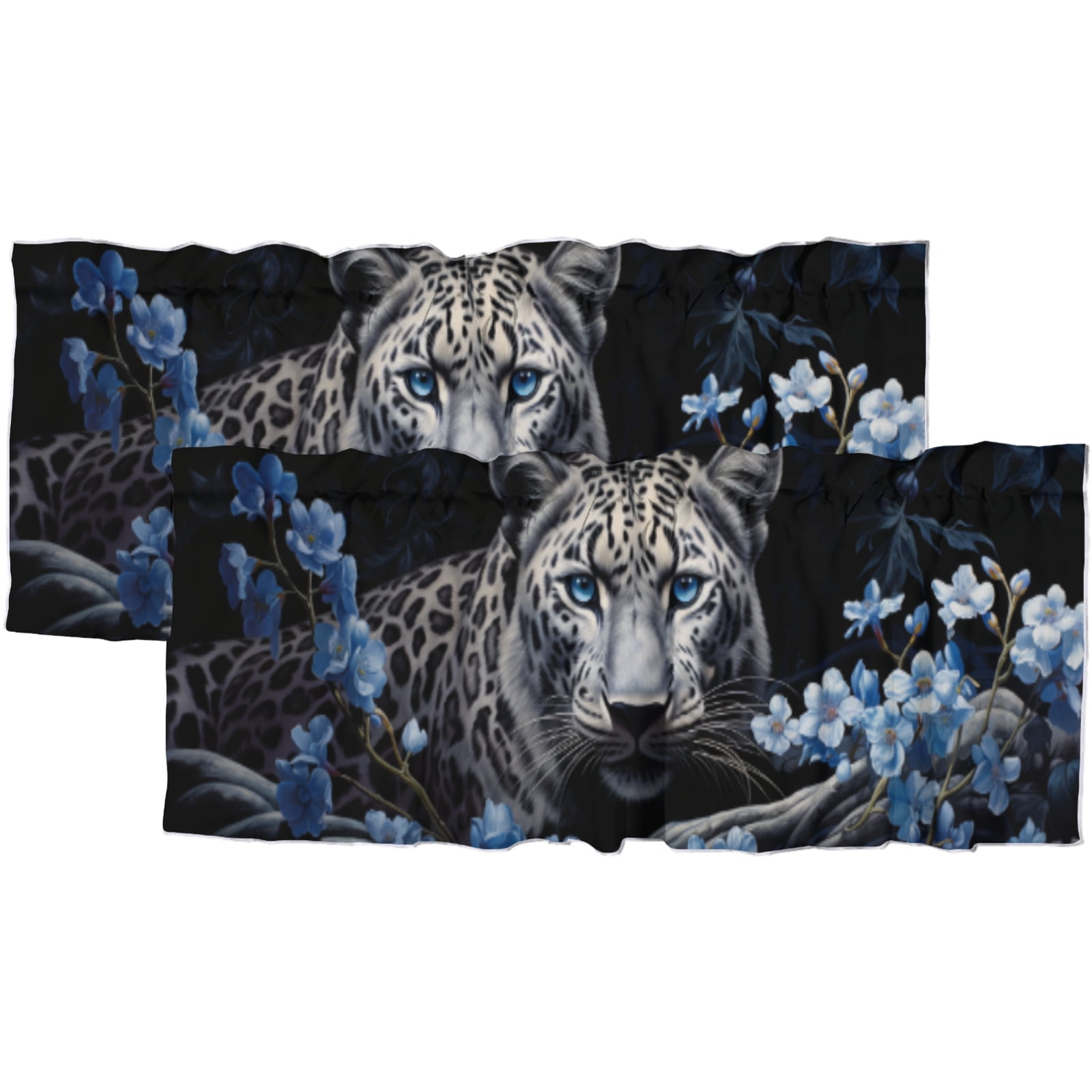 Leopard Curtain Valances Blue Floral Cheetah African Safari Animals ...
