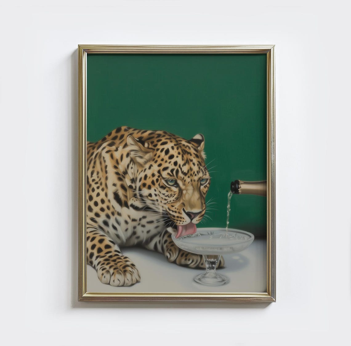 Leopard Drinking Champagne Wall Art: Chic Bar Cart Poster, Luxury ...
