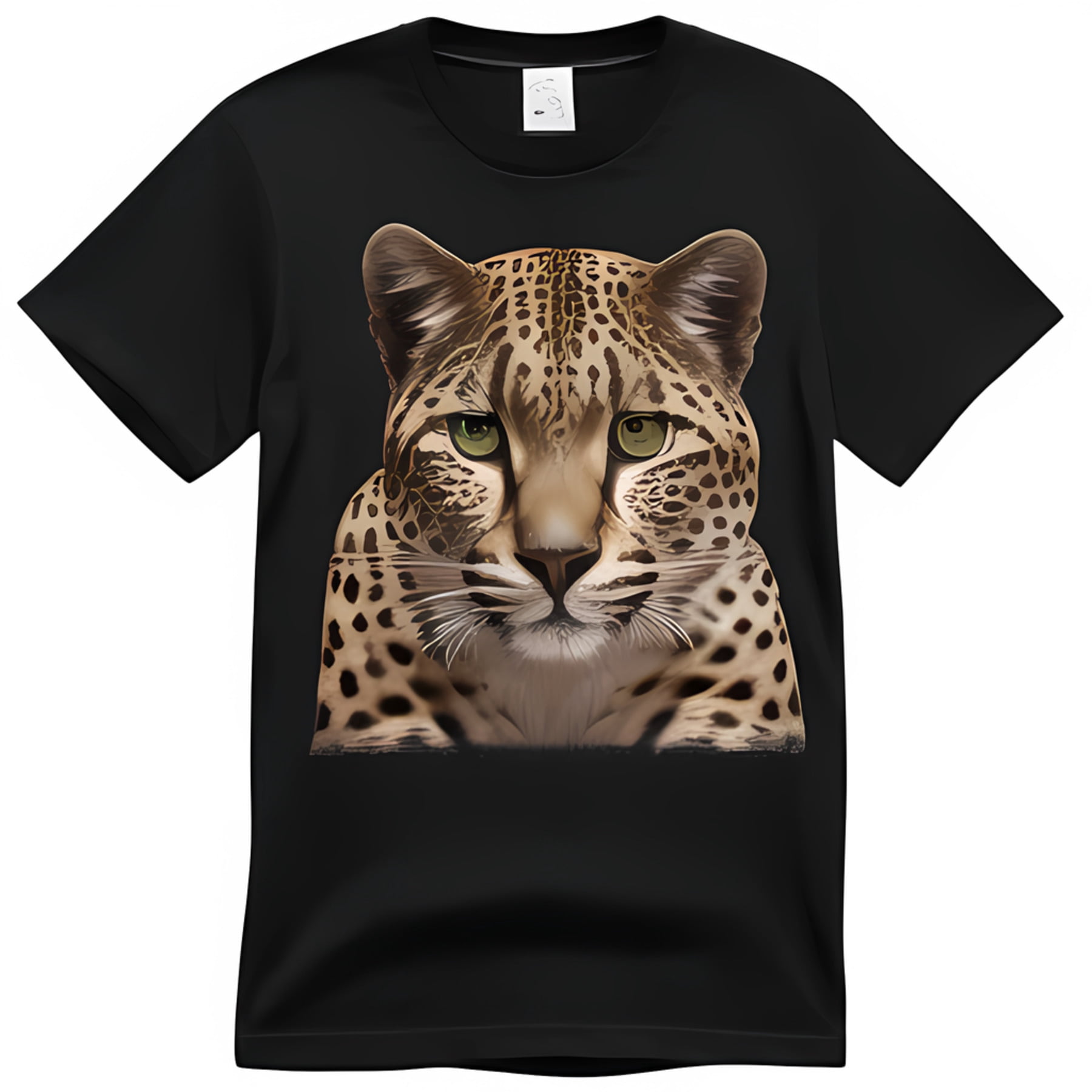 Leopard Face t Black T-Shirt Hyper Realistic Design Natural Light Style ...