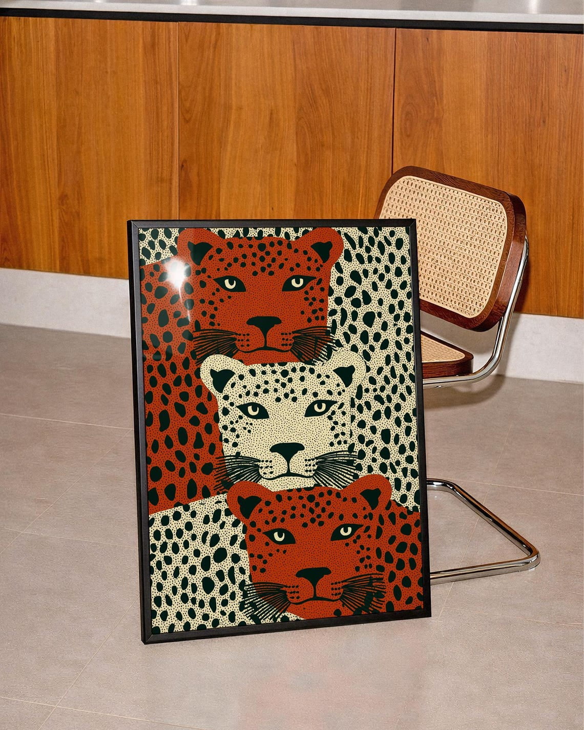 Leopard Faces Bold Red Safari Animal Poster, Retro Pattern, Nature ...
