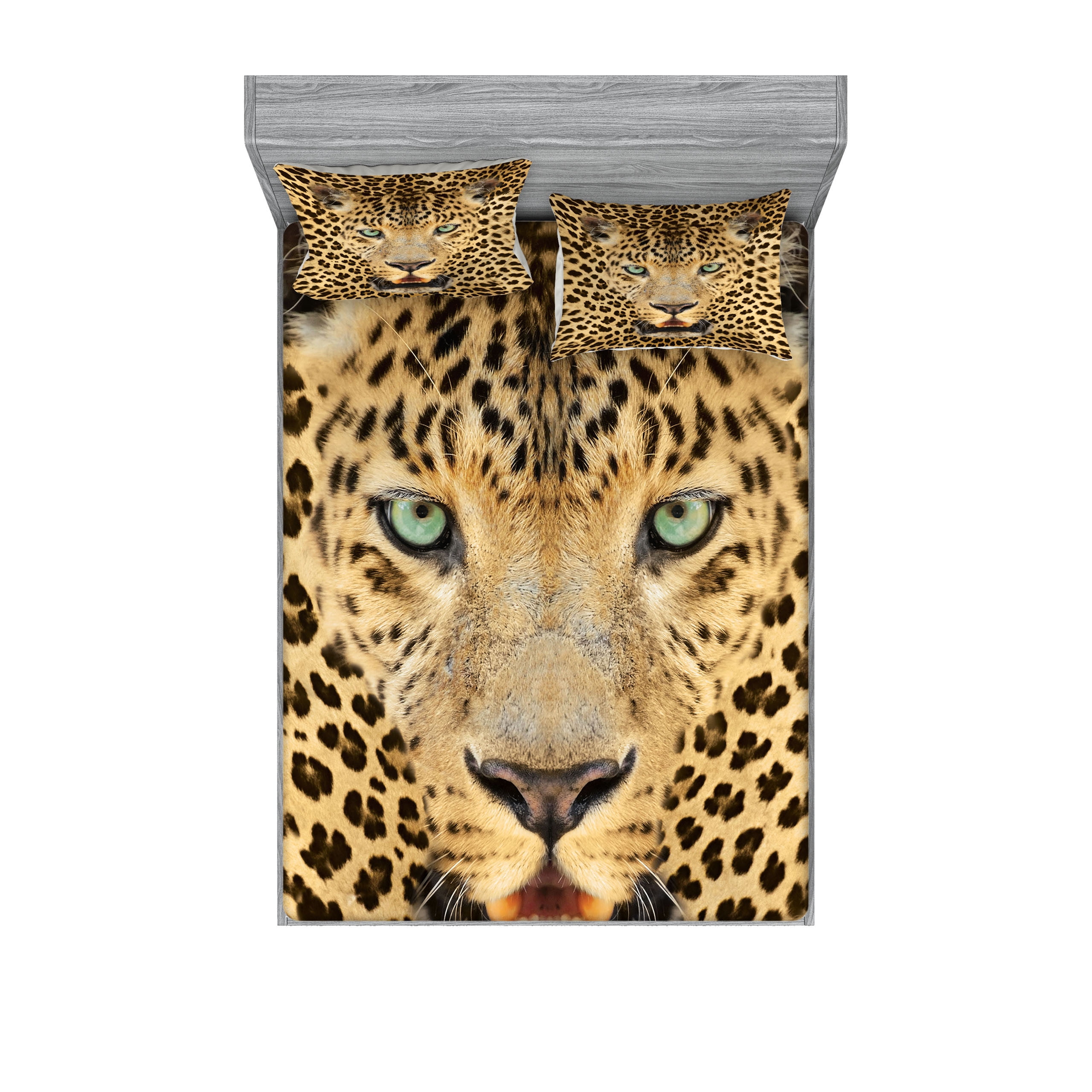 Leopard Fitted Sheet & Pillow Sham Set, Predator Animal with Spotty ...