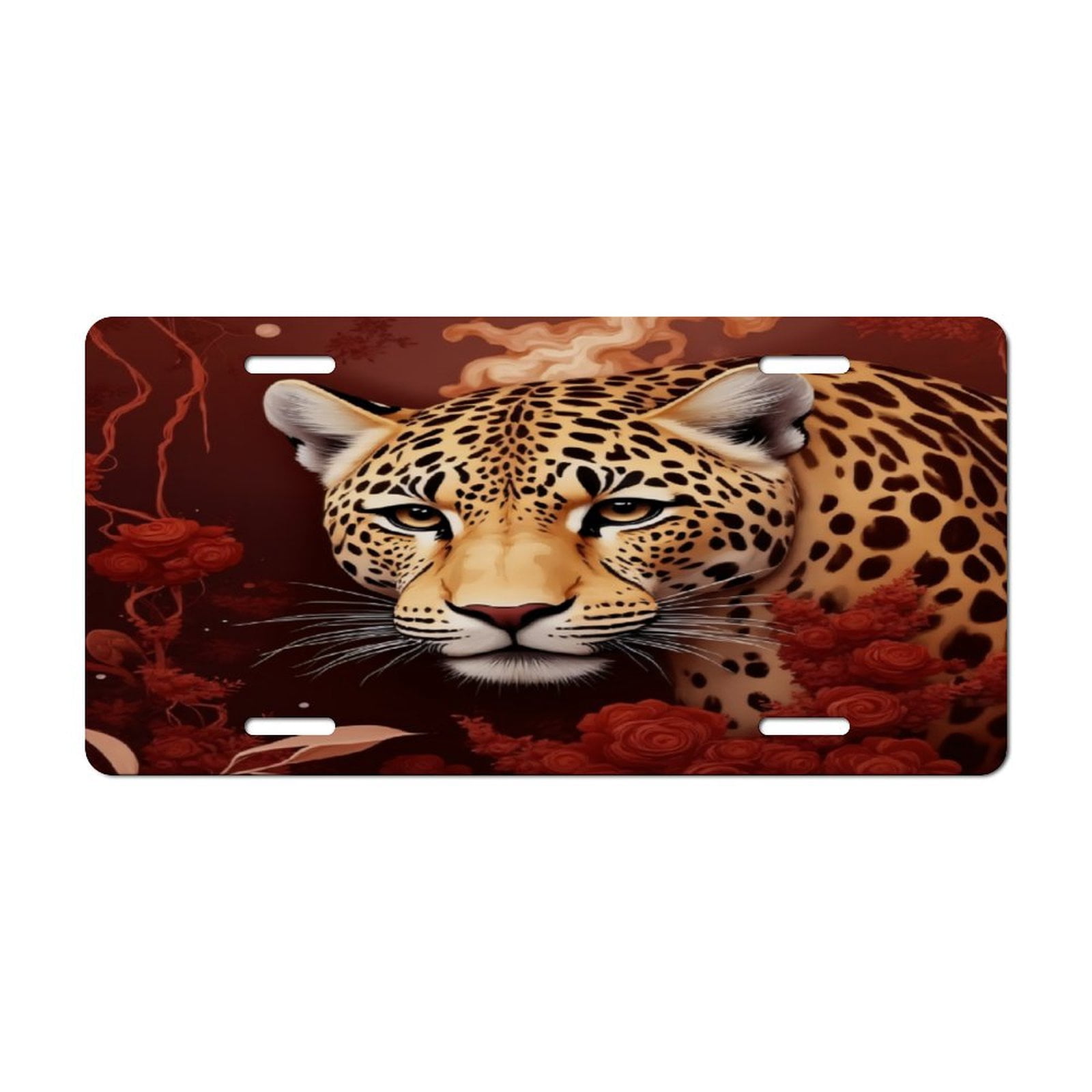 Leopard in Floral Background Car Decorative Front License Plate,Vanity ...