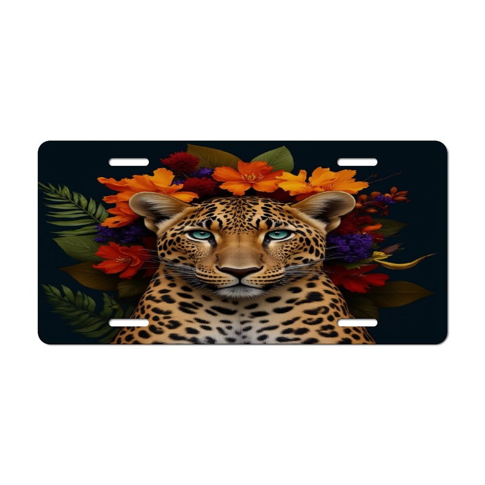 Leopard with Floral Crown Car Decorative Front License Plate,Vanity Tag ...