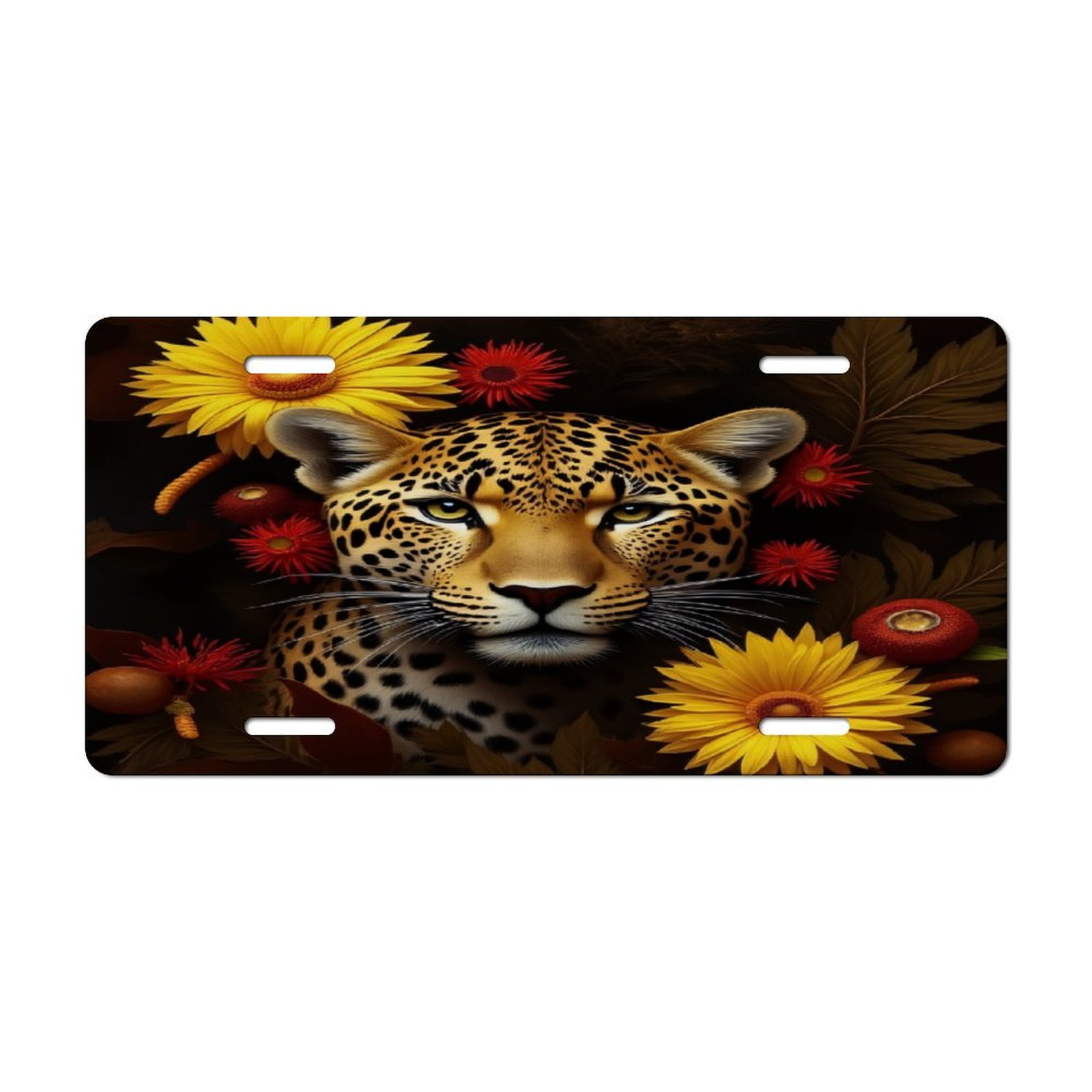 Leopard with Floral Pattern Car Decorative Front License Plate,Vanity ...