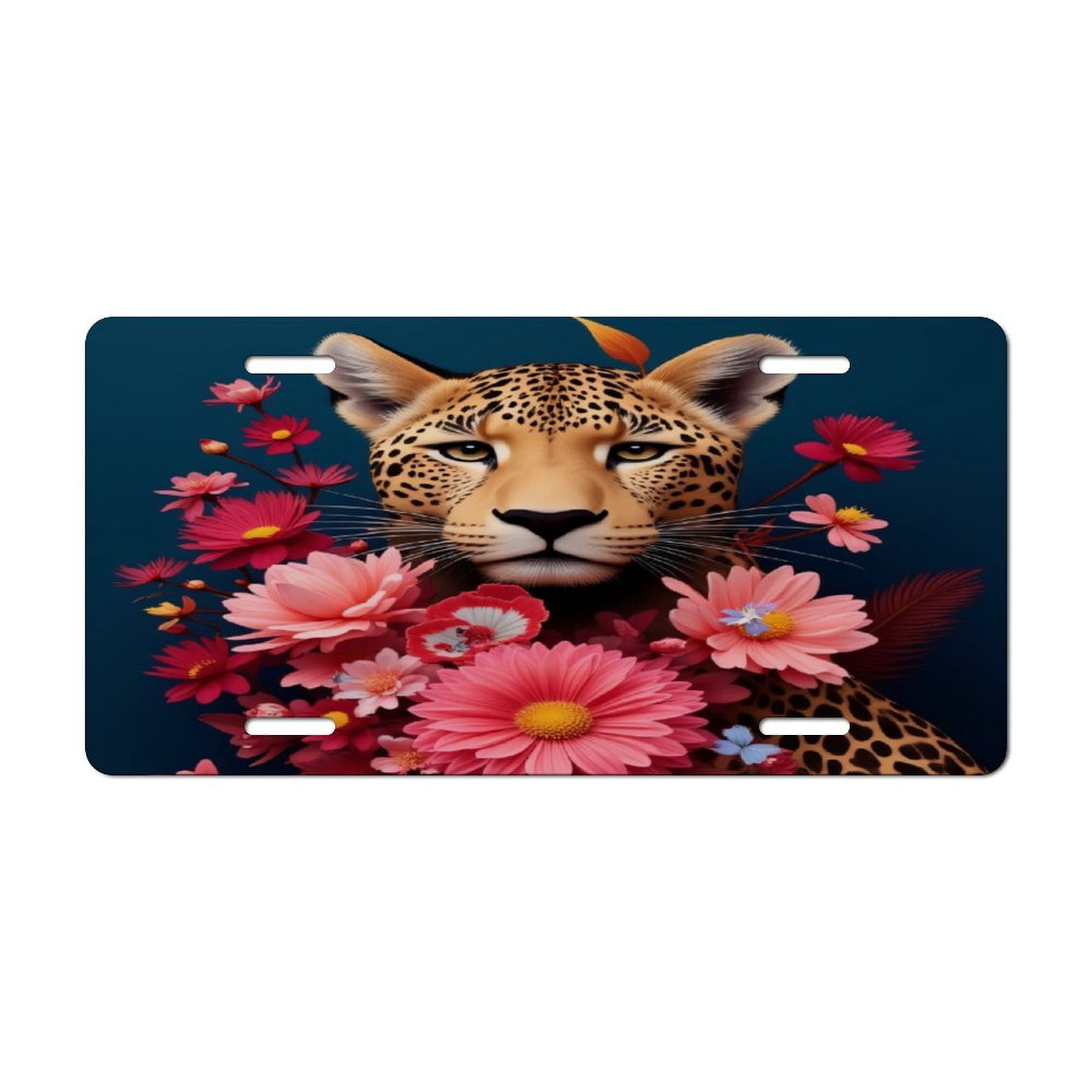 Leopard with Floral Wreath Car Decorative Front License Plate,Vanity ...