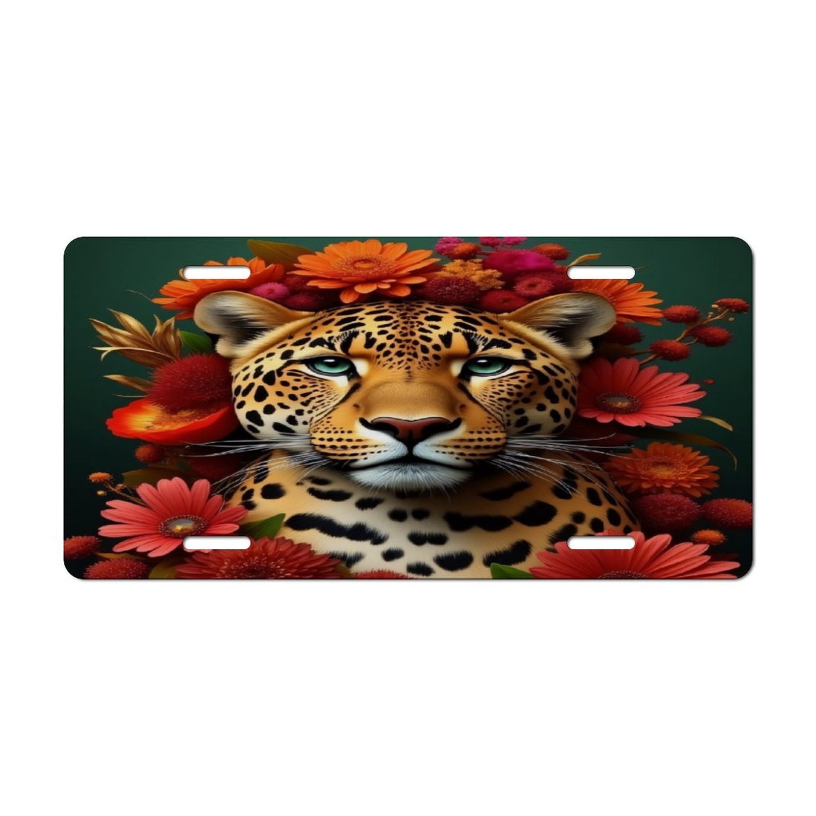 Leopard in Floral Wreath Car Decorative Front License Plate,Vanity Tag ...