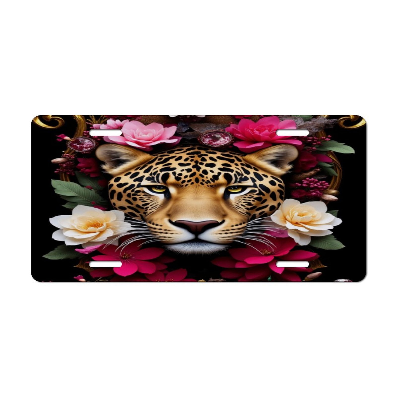 Leopard with Floral Wreath Car Decorative Front License Plate,Vanity ...