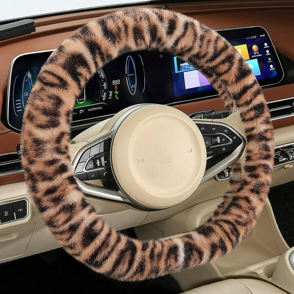 Leopard Fluffy Steering Wheel Cover, 15 Inch Universal Plush Car ...