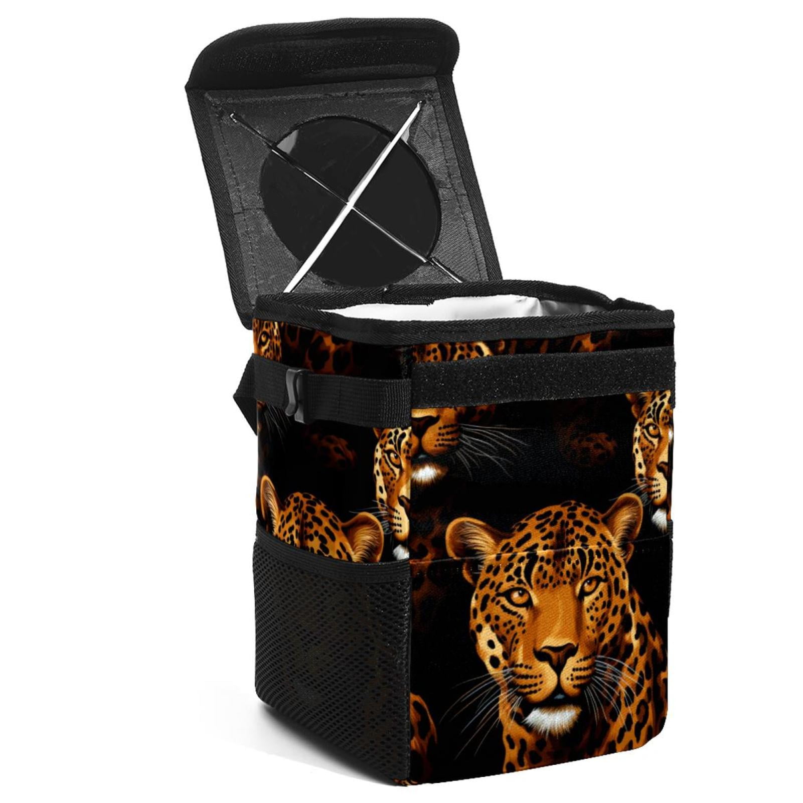 Leopard Foldable Car Garbage Can Trash Can for Car, with Lid, Leak ...