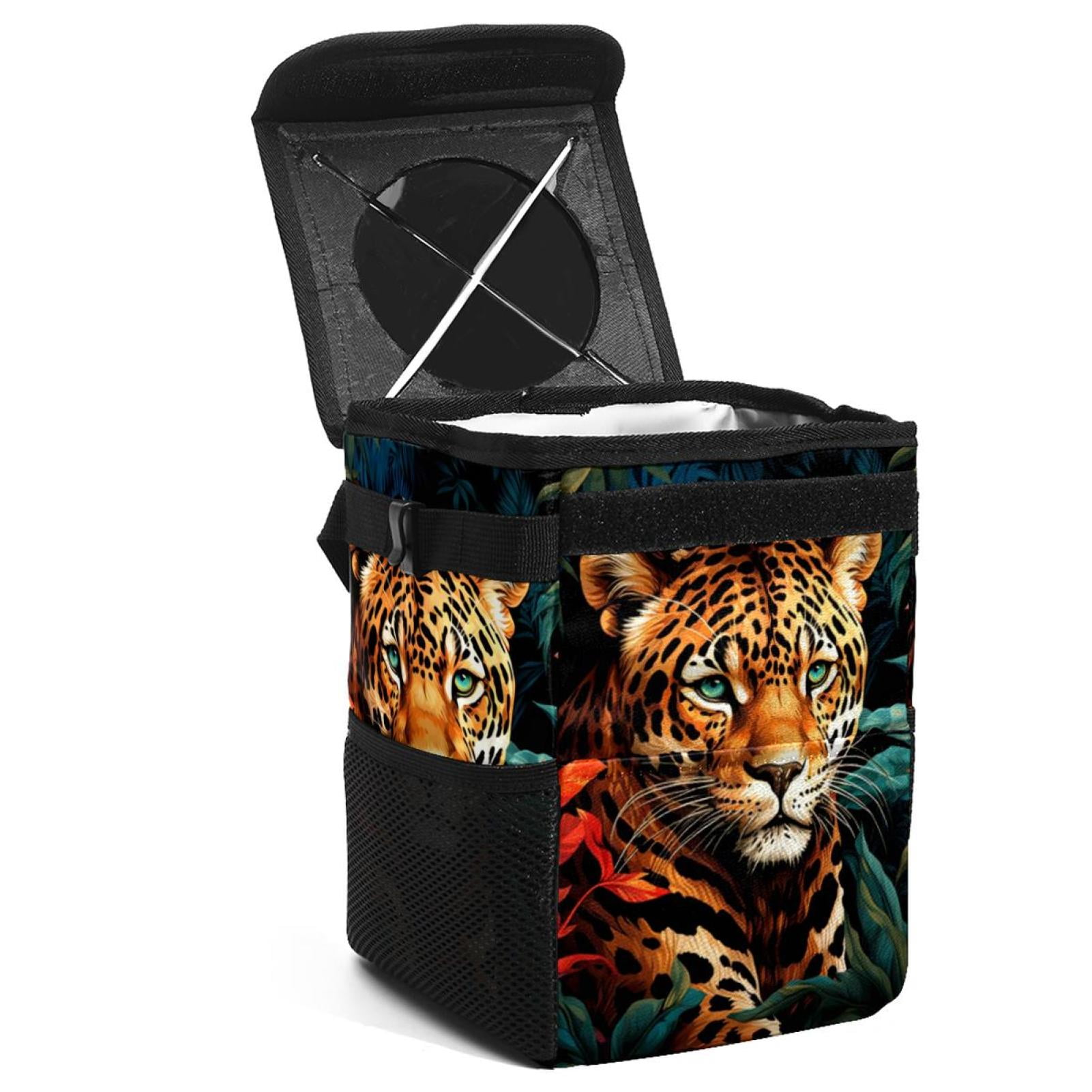 Leopard Foldable Car Garbage Can with Lid, Leak-Proof, Hanging Storage ...