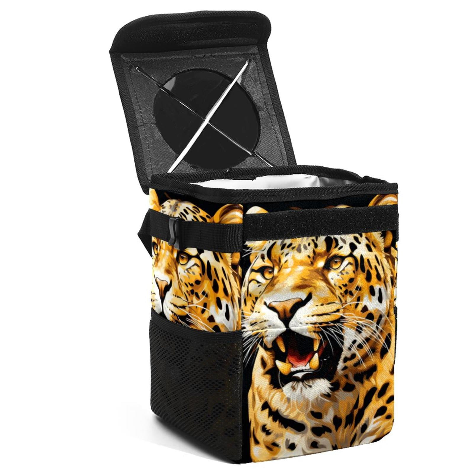 Leopard Foldable Car Trash Can with Lid, Leak-Proof, Hanging Storage ...