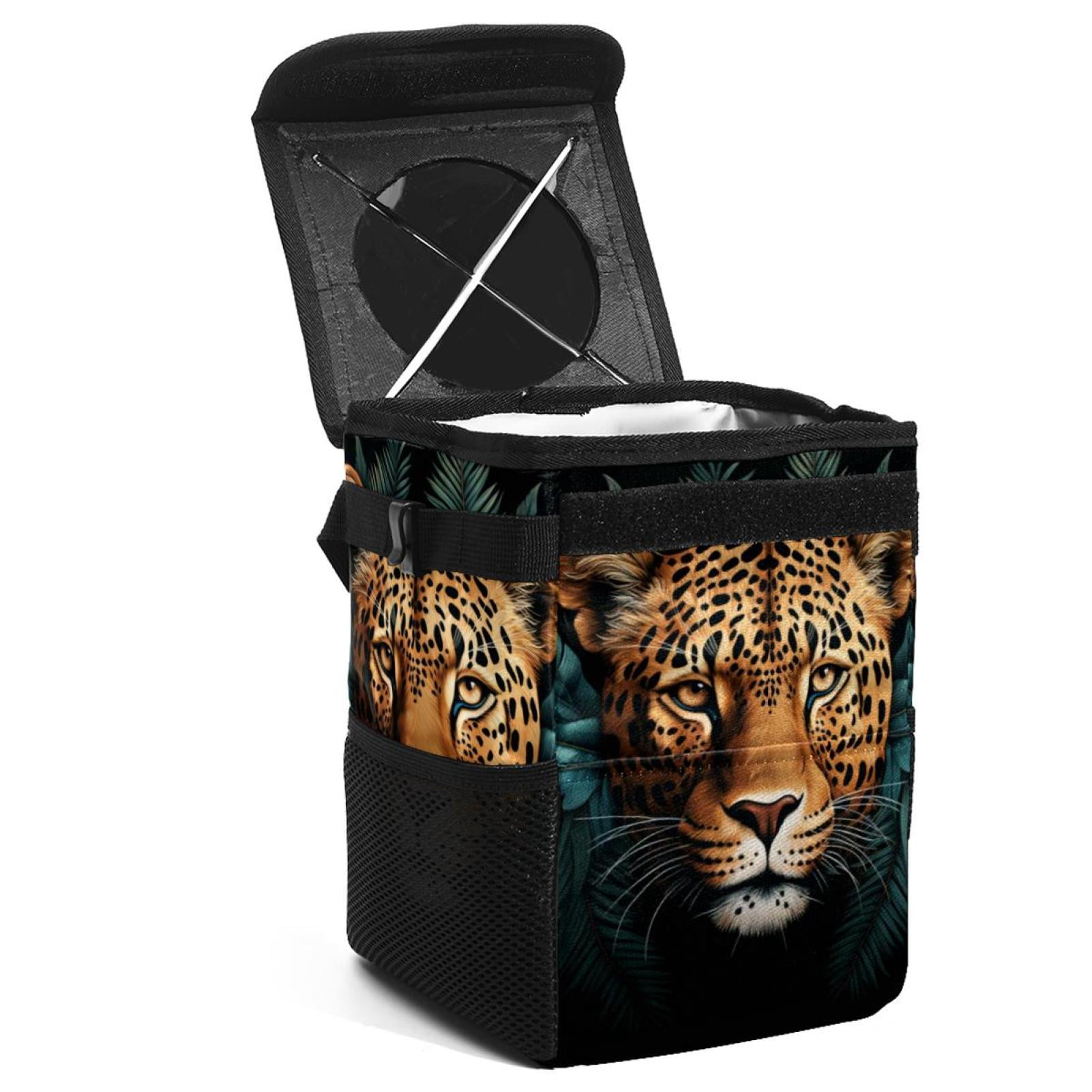 Leopard Foldable Car Trash Can with Lid, Leak-proof Mini Garbage Bin ...