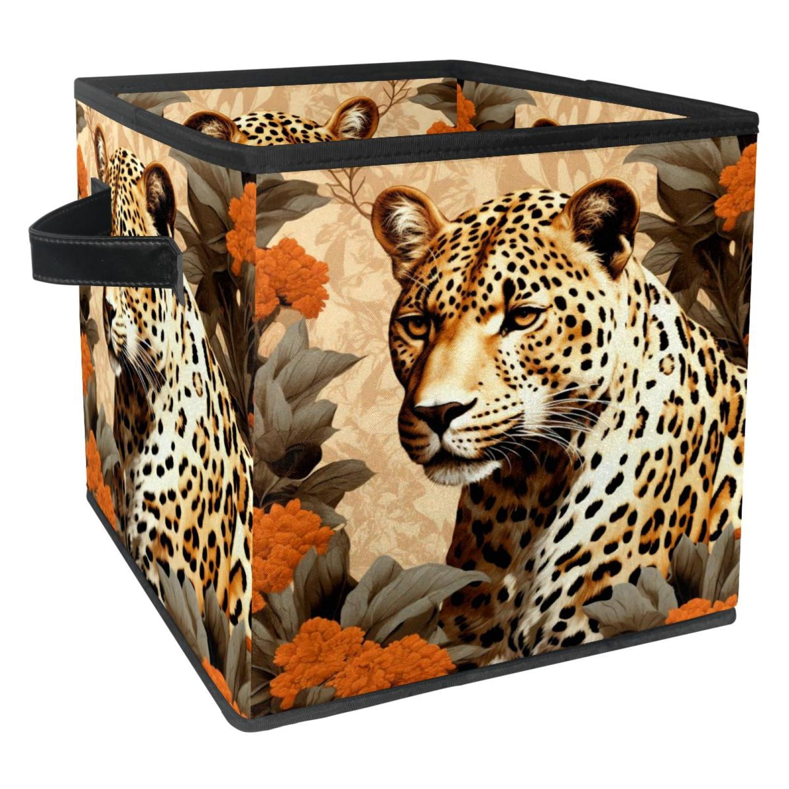 Leopard Foldable Storage Box with Handle, 10.8"x10.5"x10.6", Large ...