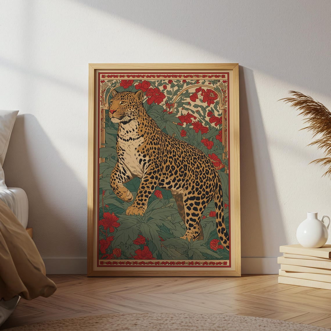 Leopard Folk Art Vintage Jungle Animal Wall Art, Unframed Paper Print ...
