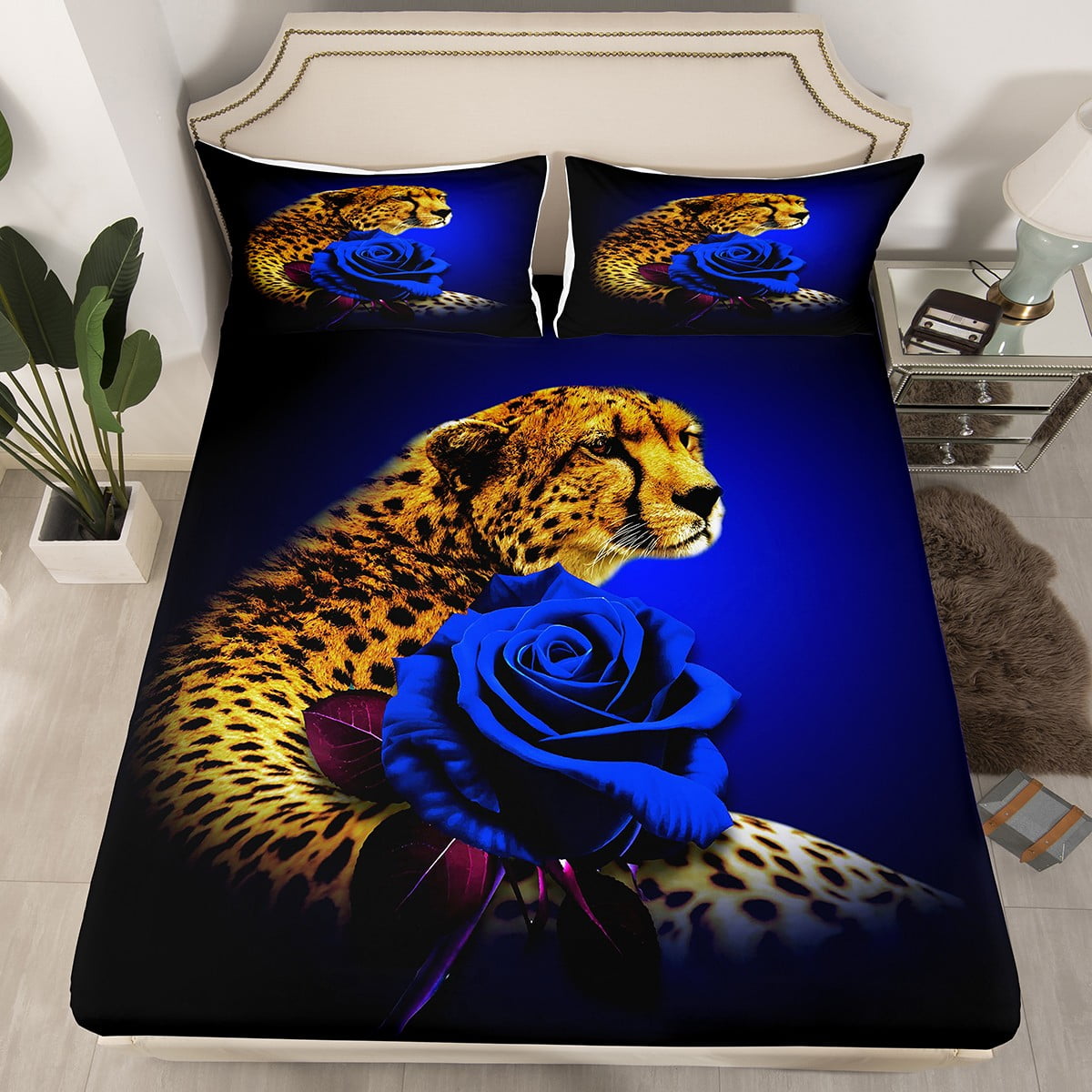 Leopard Full Bed Sheets Women Men,Cheetah Print Bedding Set Romantic ...