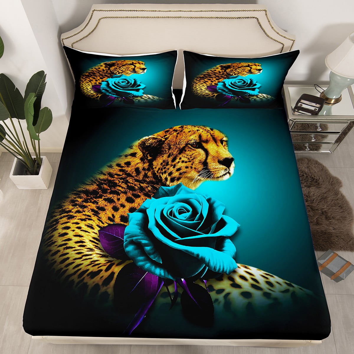 Leopard Full Bed Sheets Women Men,Cheetah Print Bedding Set Romantic ...