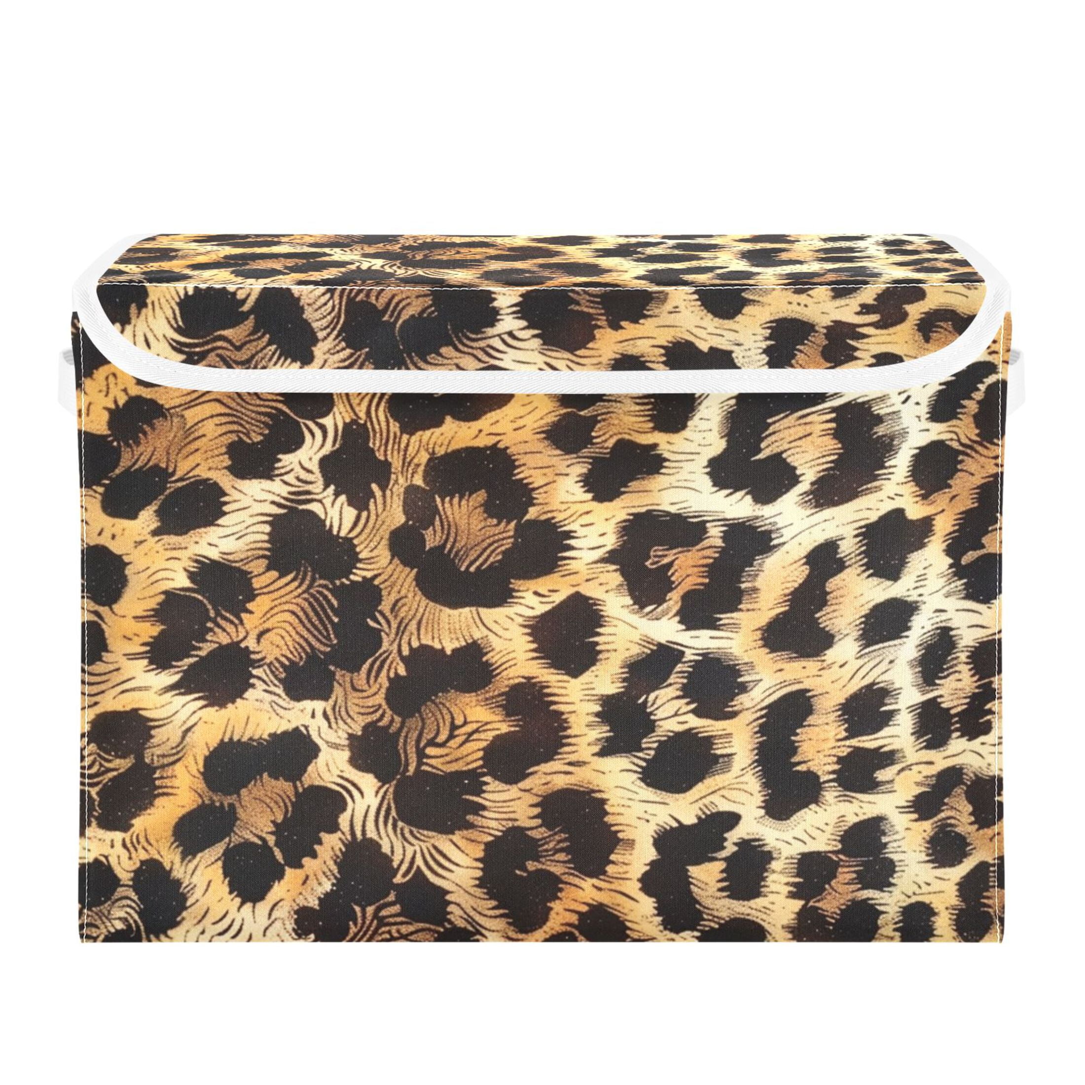 Leopard Fur Print Foldable Storage Bin with Lid and Handle Collapsible ...
