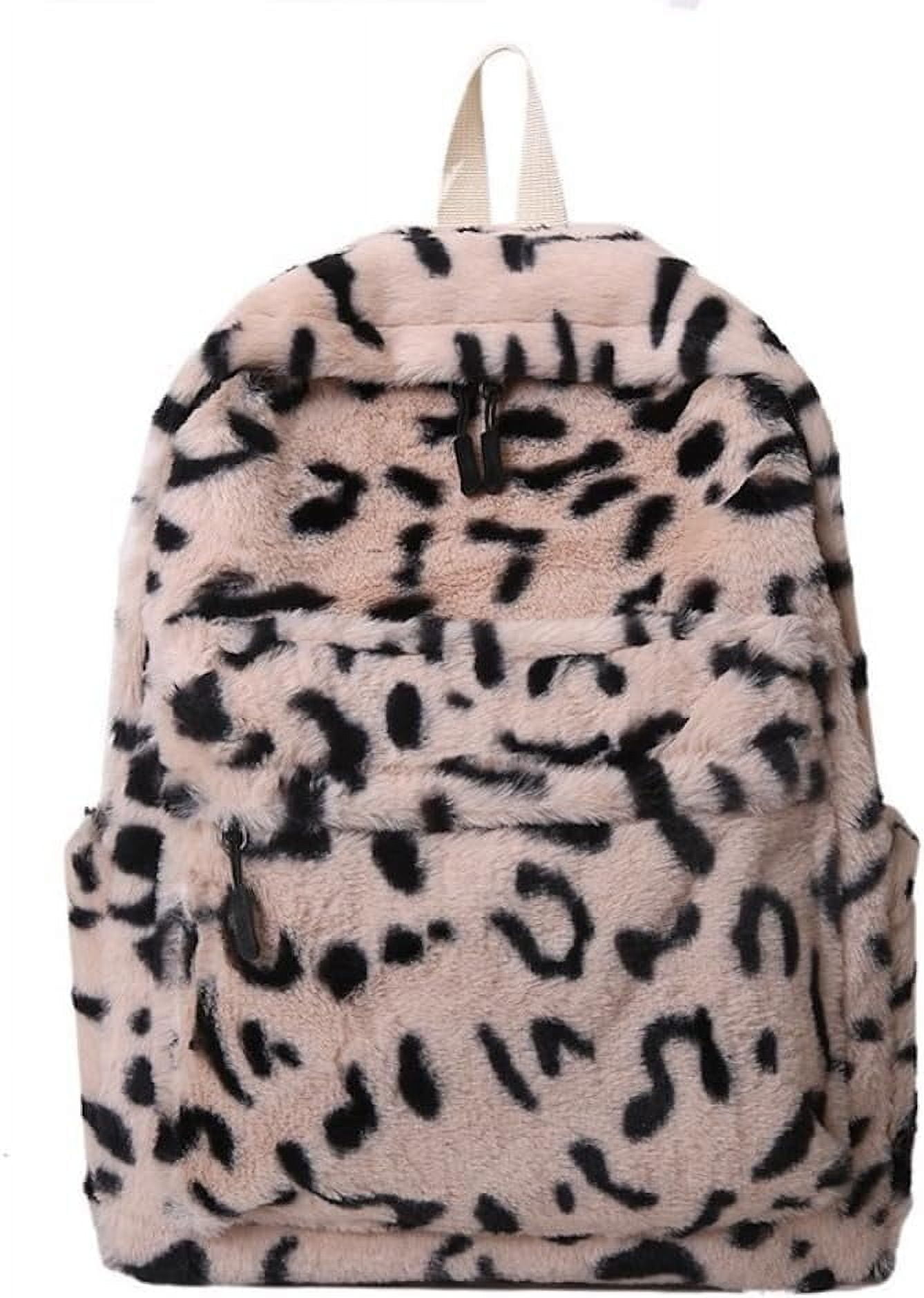 Leopard Furry Backpack Soft Plush Backpack Fuzzy Backpack Book Bags ...