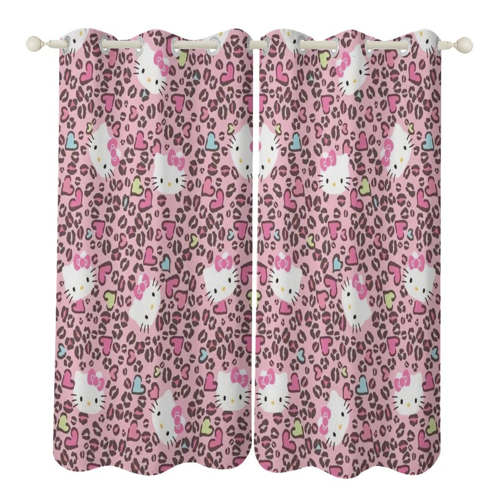 Leopard Heart Hello Kitty Curtains 72 Inch,Blackout Curtains,Cartoon ...
