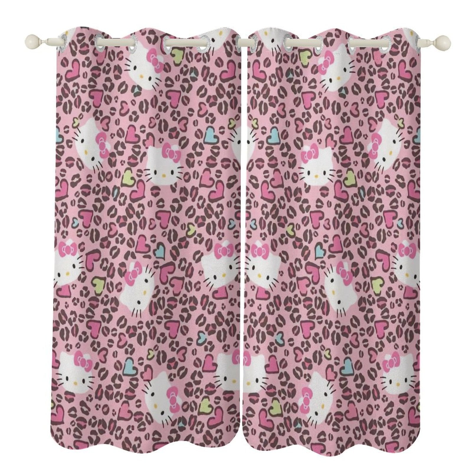 Leopard Heart Hello Kitty Curtains 84 Inch,Blackout Curtains,Cartoon ...