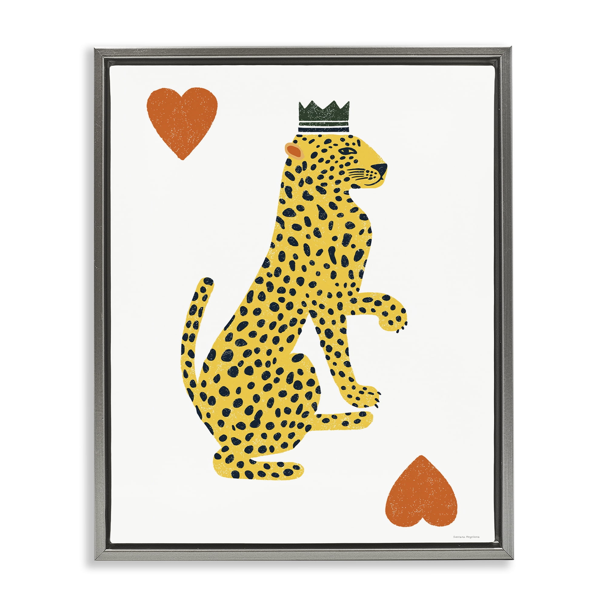 Leopard & Hearts Card Gray Framed Floater Canvas Wall Art, design by ...