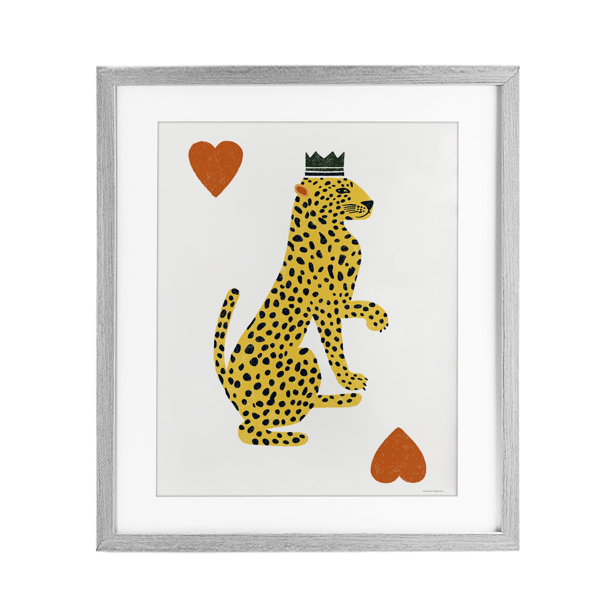 Leopard & Hearts Card Gray Framed Print Under Glass, design by Svetlana ...
