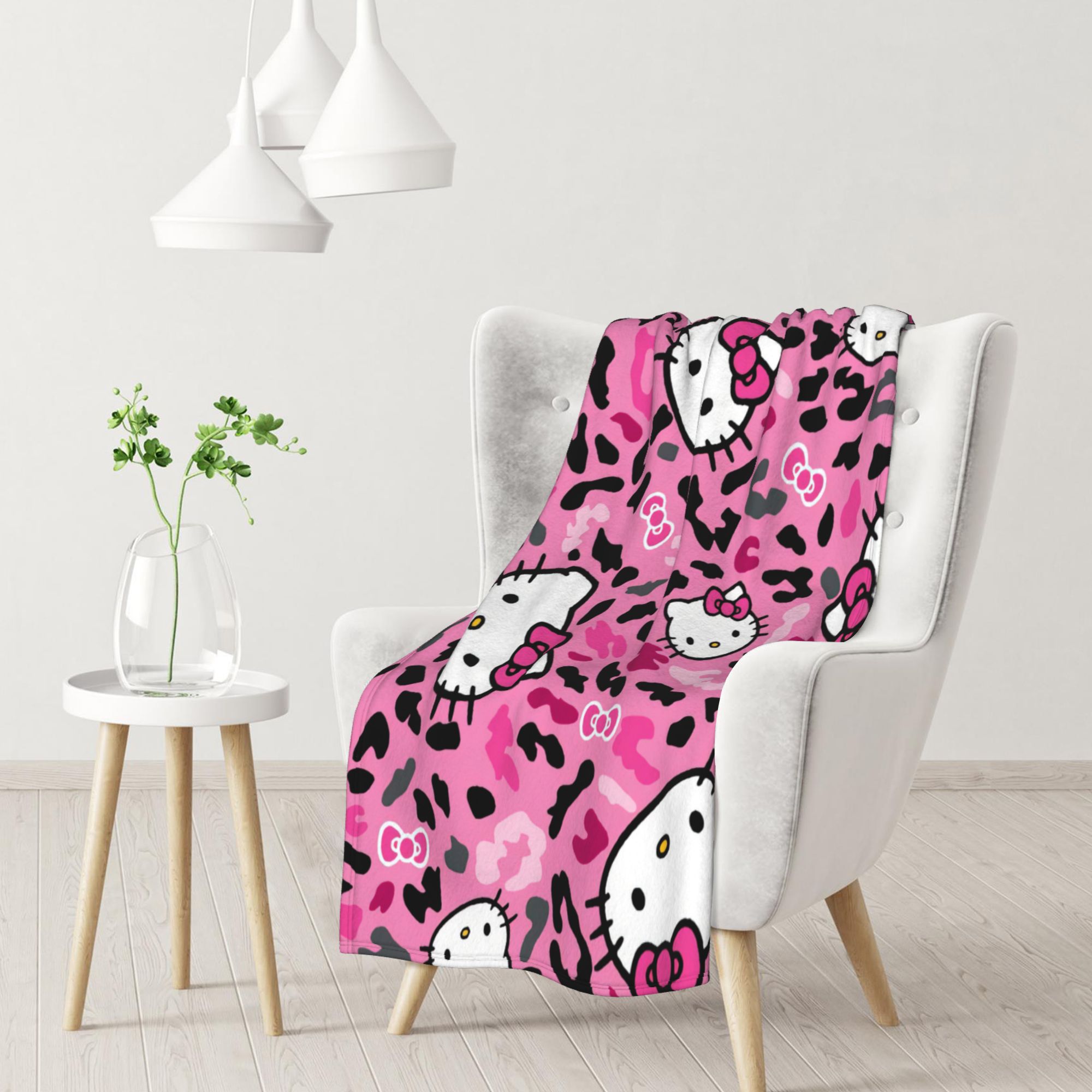Leopard Hello Kitty Blanket for Couch Bed Throw Blanket, Aesthetic ...