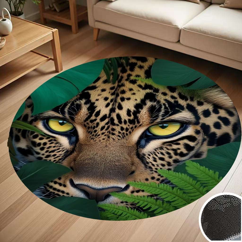 Leopard Hidden Jungle Foliage Eyes Round Carpet Living Room Bedroom ...